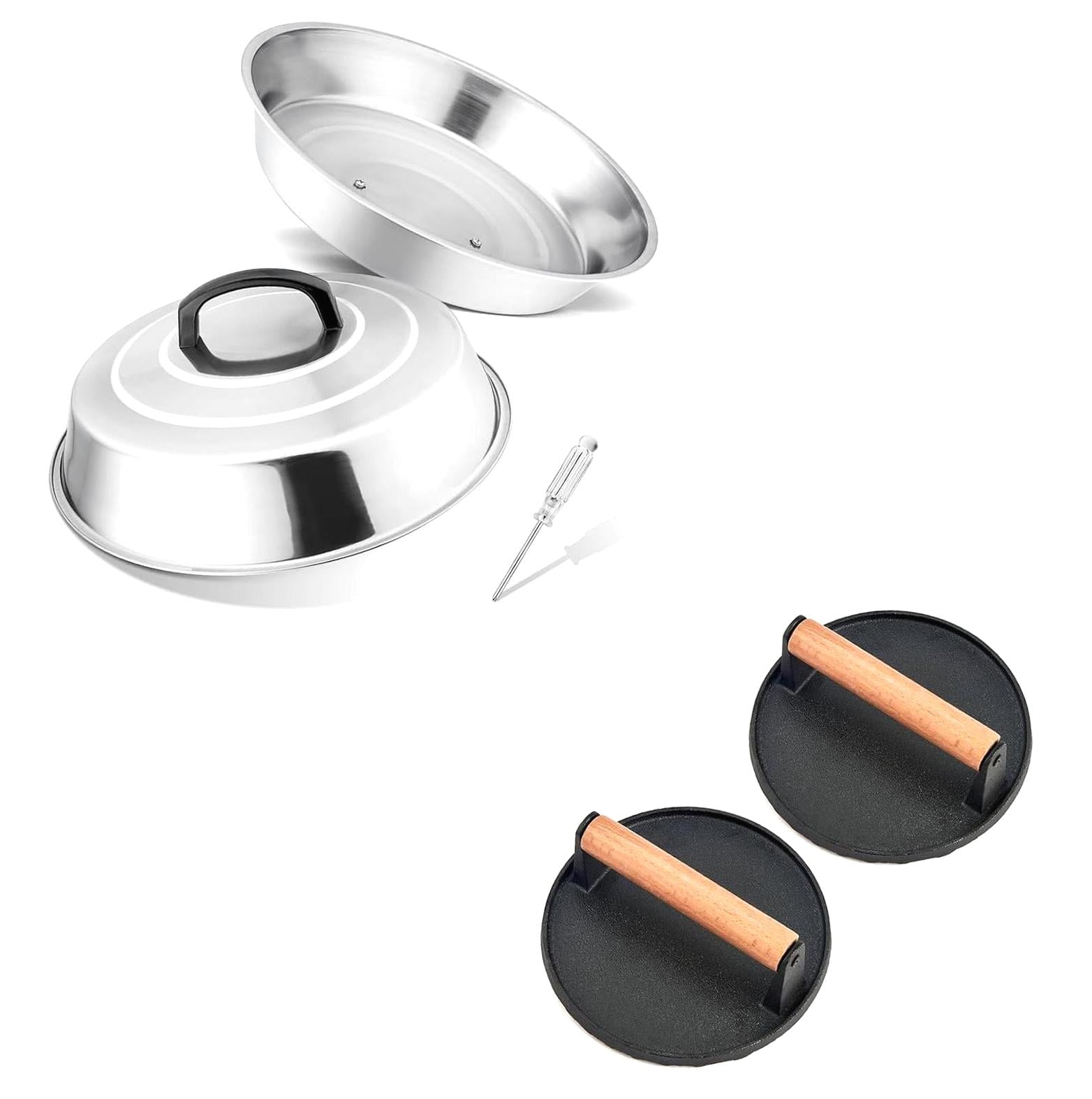 Wellsay Cheese Melting Dome Set of 2 & Burger Press Set of 2, 12" Metal ...