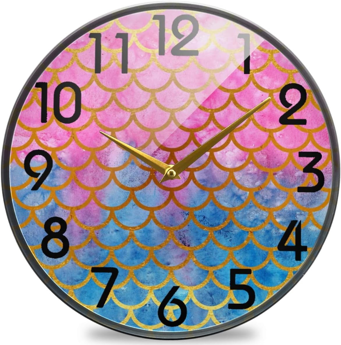 Wellsay Chic Magic Mermaid Scales Print Round Wall Clock, 9.5 Inch ...