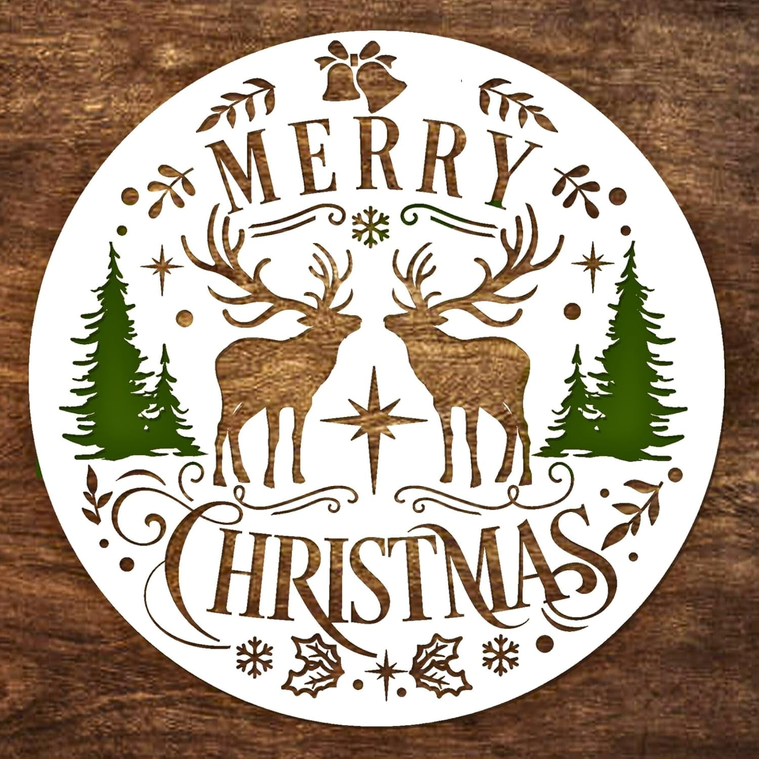 Wellsay Christmas Stencils for Painting on Wood 12 inch -Round Merry ...