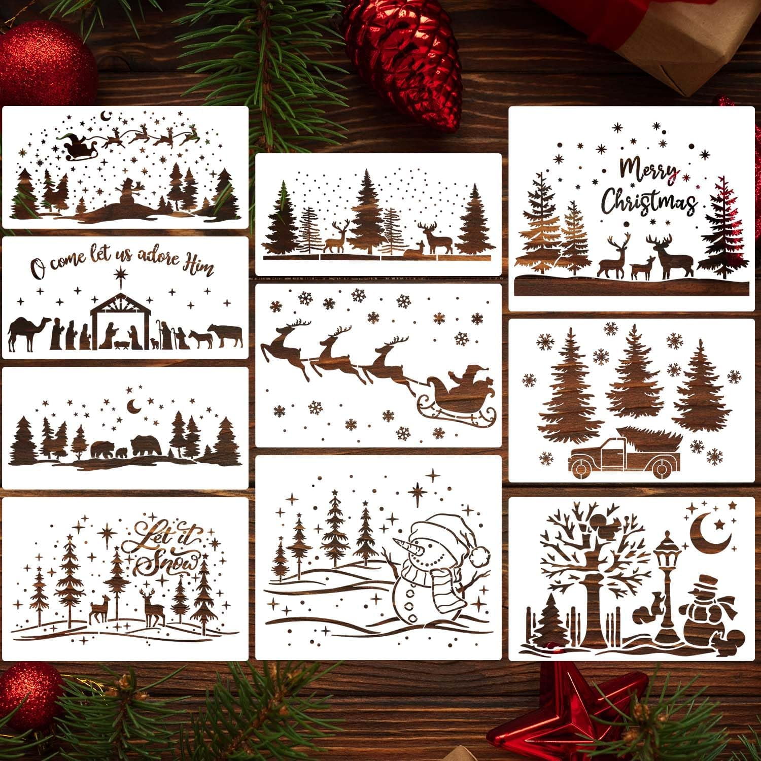 Wellsay Christmas Stencils for Painting on Wood Large Christmas Scene ...