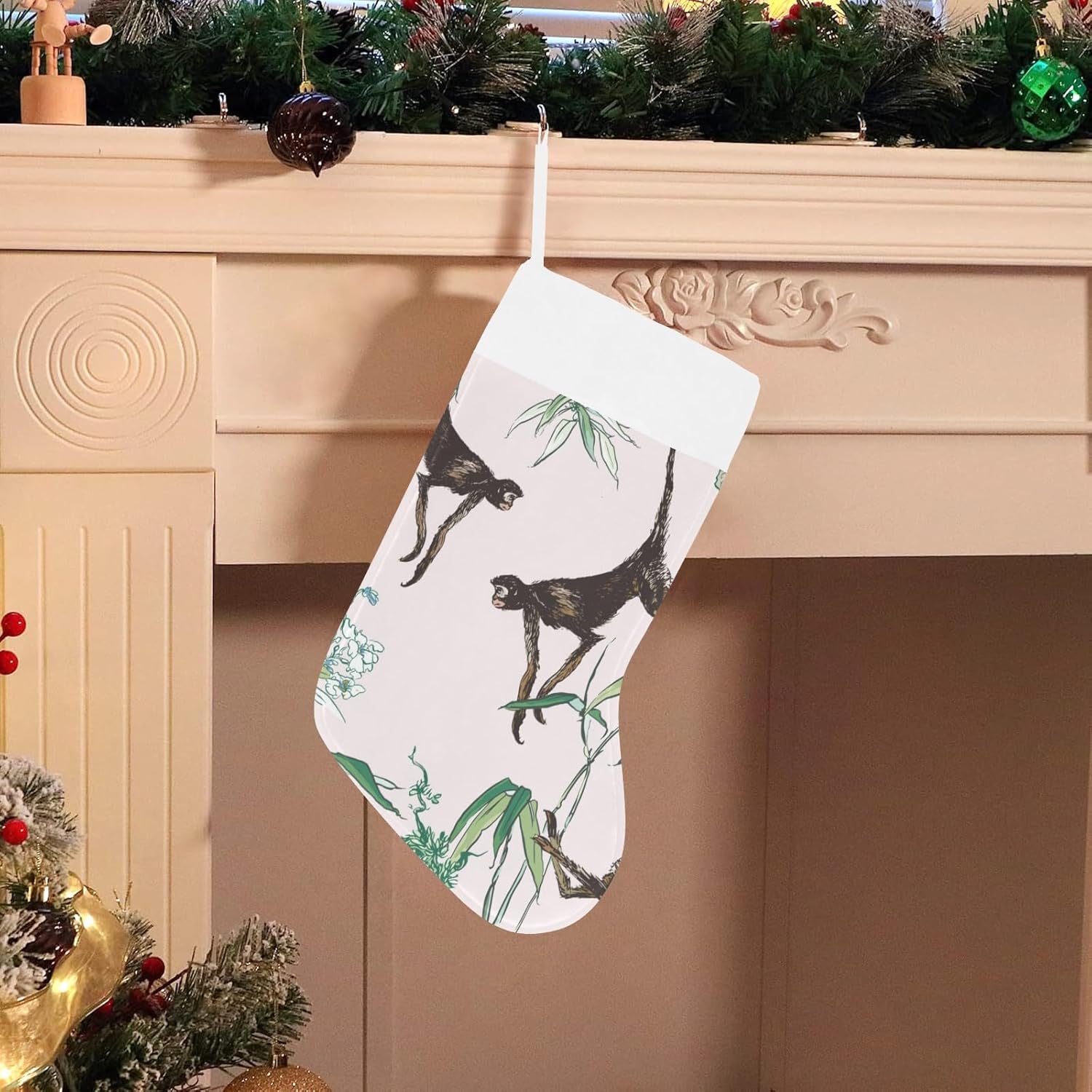 Wellsay Christmas Stockings 17 Inch Chinoiserie Monkeys in Jungle Trees ...