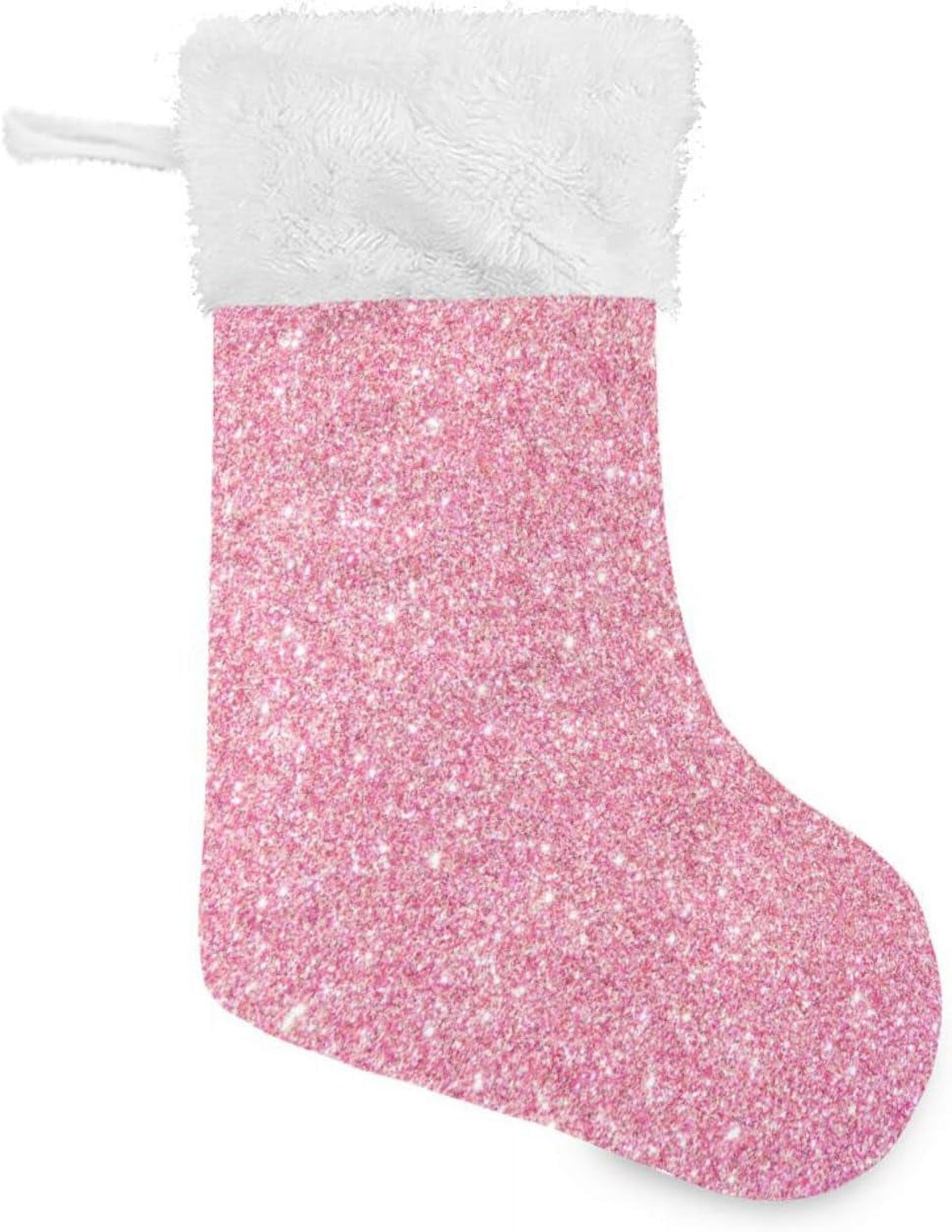 Wellsay Christmas Stockings 17 Inch Pink Glitter Xmas Stockings