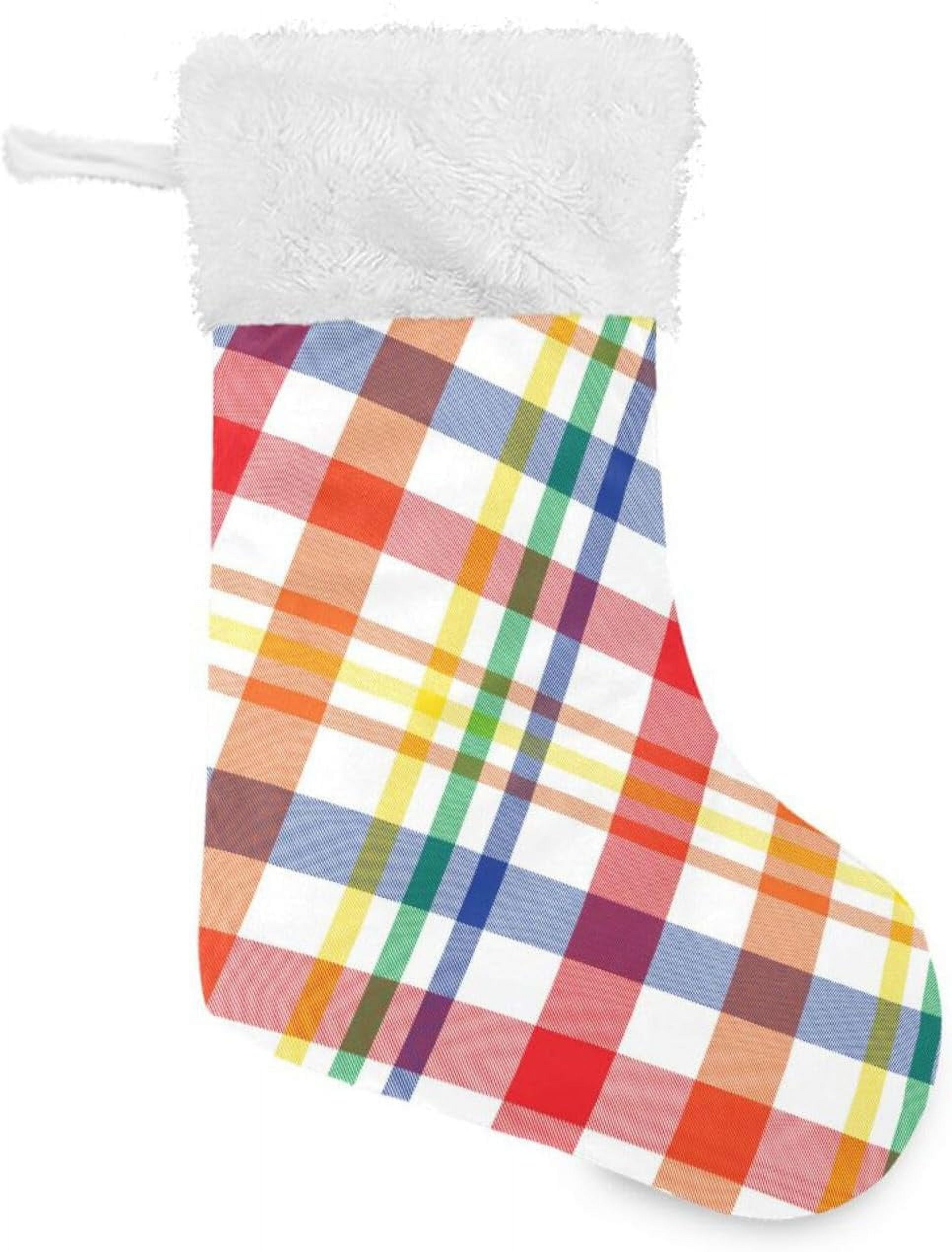 Wellsay Christmas Stockings, 2 Pack 17 Inches Rainbow Buffalo Check ...