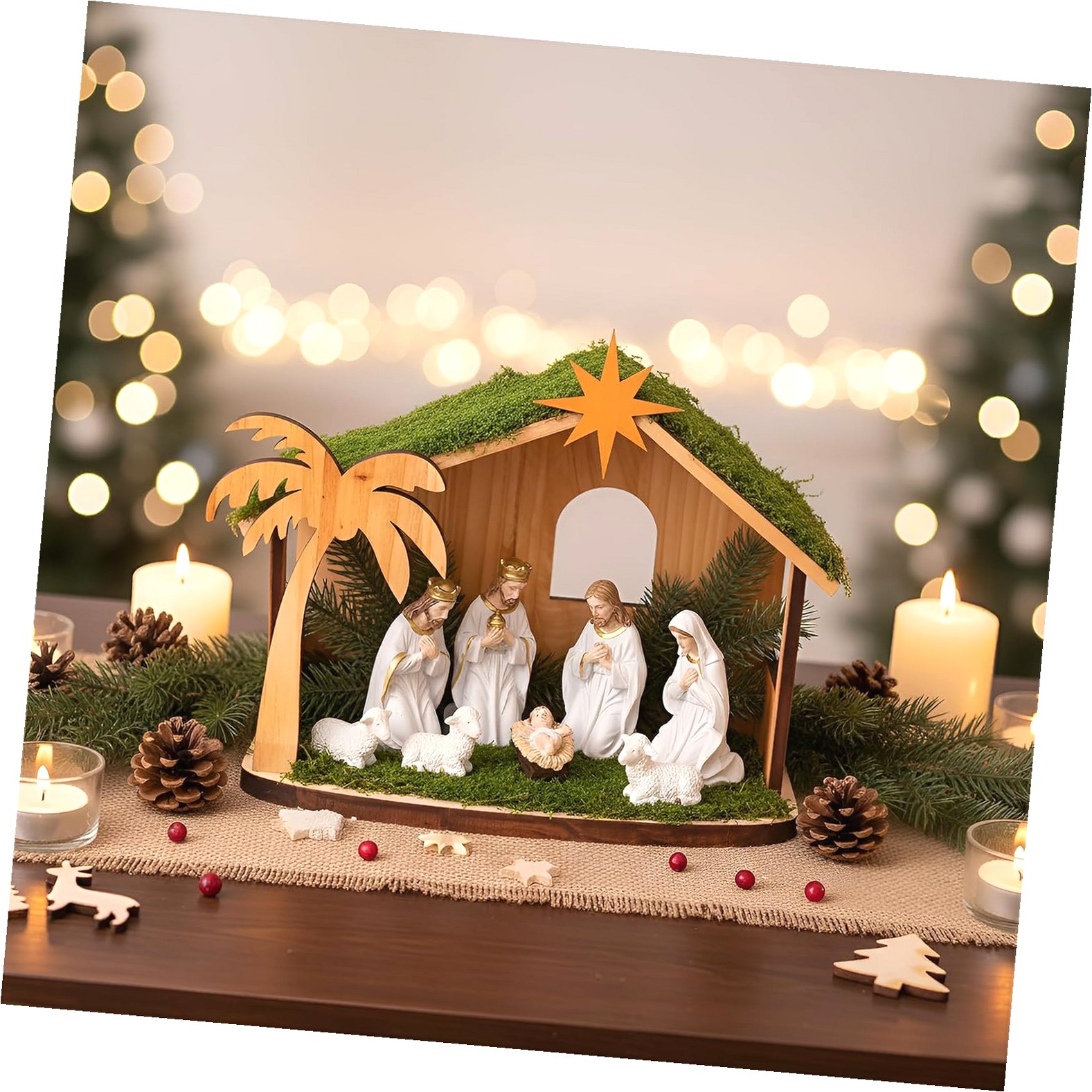 Wellsay Christmas Wood Nativity Scene 14.6 * 11.8 * 6.7in Wooden ...