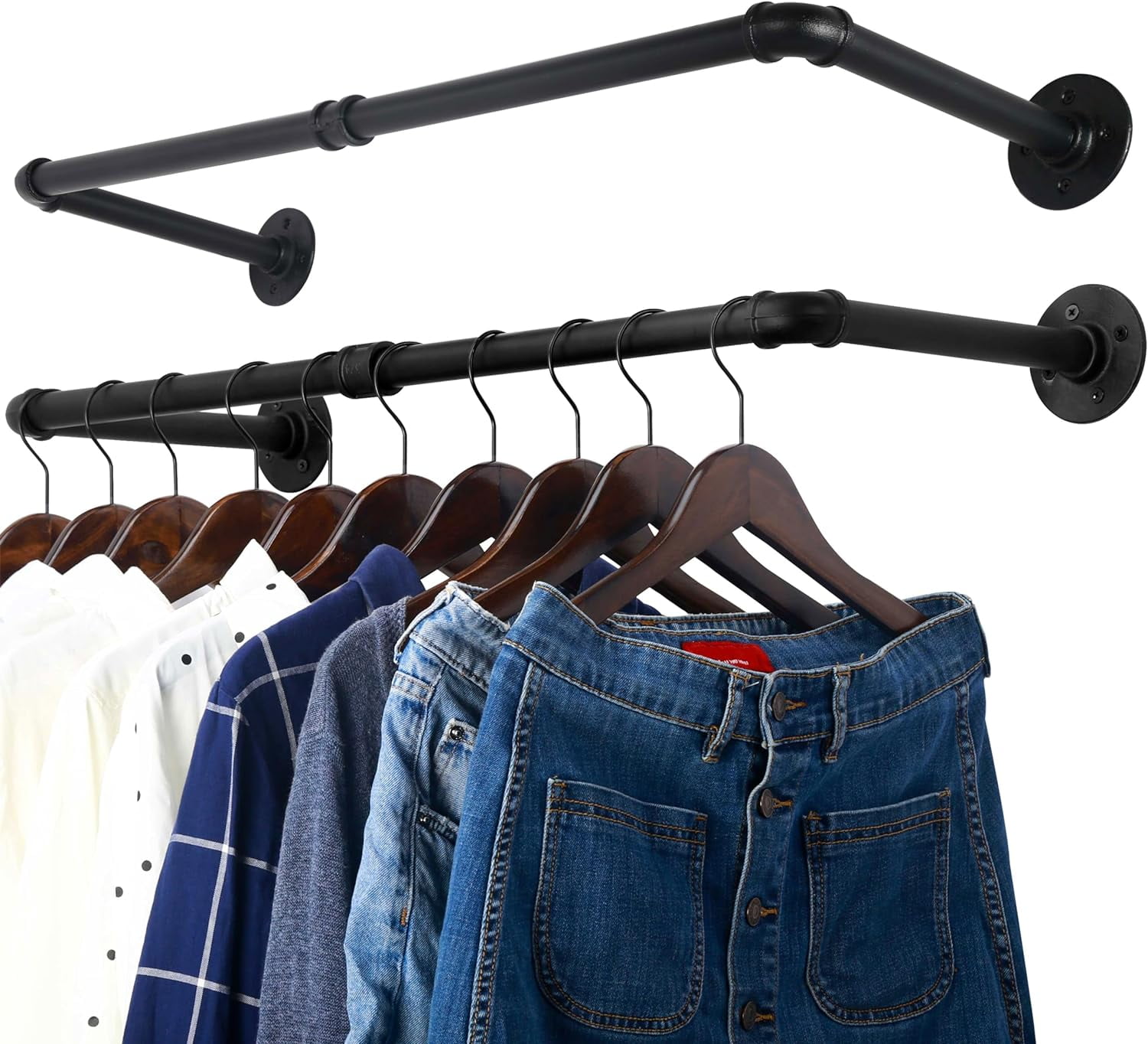 Wellsay Clothing Rack Wall Mount,65" Industrial Pipe Clothes Rack for ...