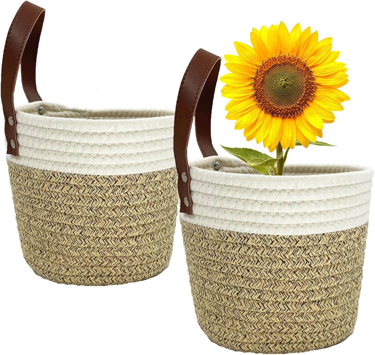 Wellsay Cn Rope Hanging Baskets for Organi 2 Pcs Round Small Wall ...
