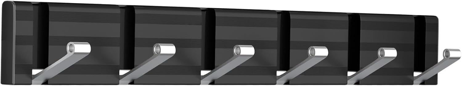 Wellsay Coat Racks Wall Mounted,Black Wall Coat Hooks with 6 Folding ...