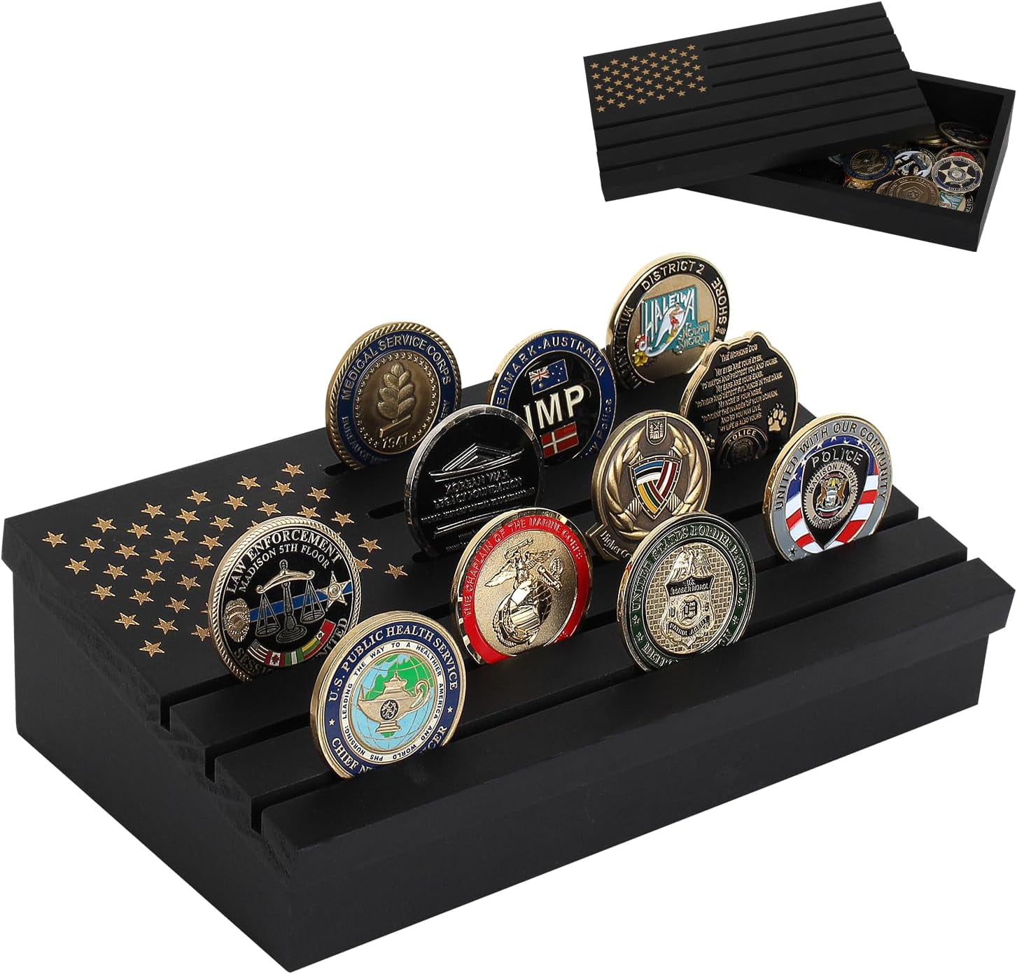 Wellsay Coin Rack,Challenge Coins Display Case Stand Shelves Wooden ...