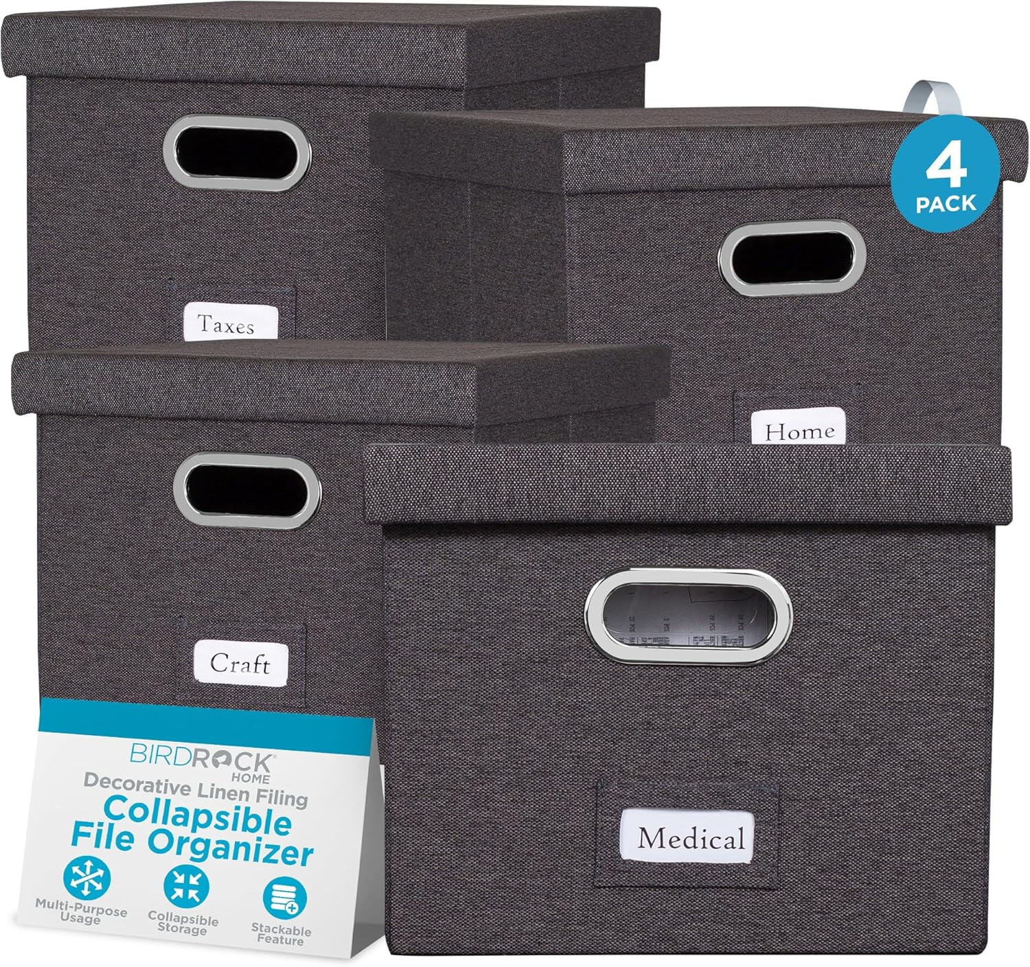 Wellsay Collapsible File Storage Organizer with Lid - Decorative Linen ...