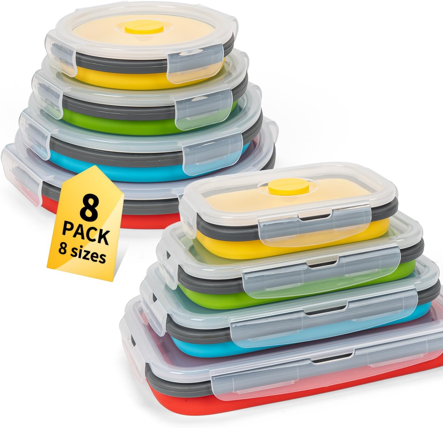 Wellsay Collapsible Food Storage Containers with Airtight Lid, 11.8 oz ...