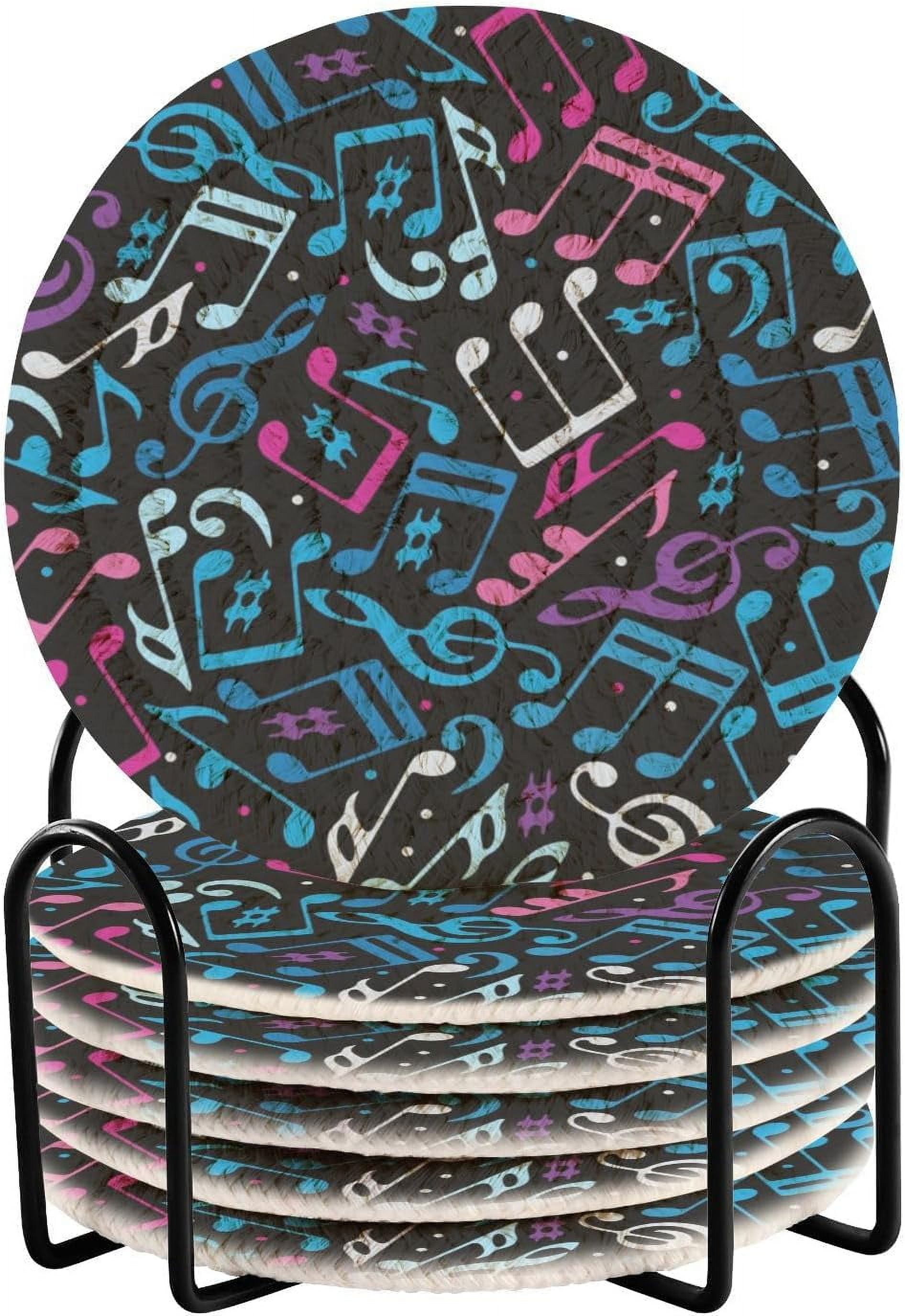 Wellsay Colorful Music Note Drink Coasters with Holder for Kinds of ...