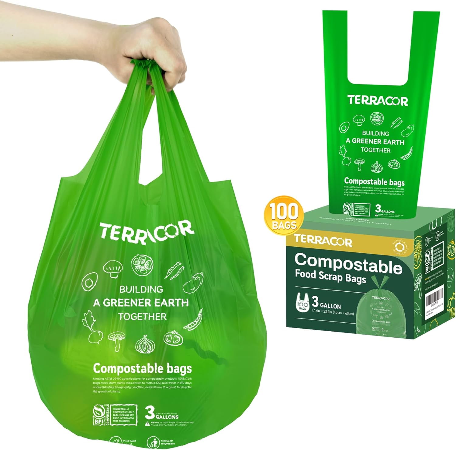 Wellsay Compost Bags, Handle Tie Food Scrap Bags 3 Gallon,100 Count ...