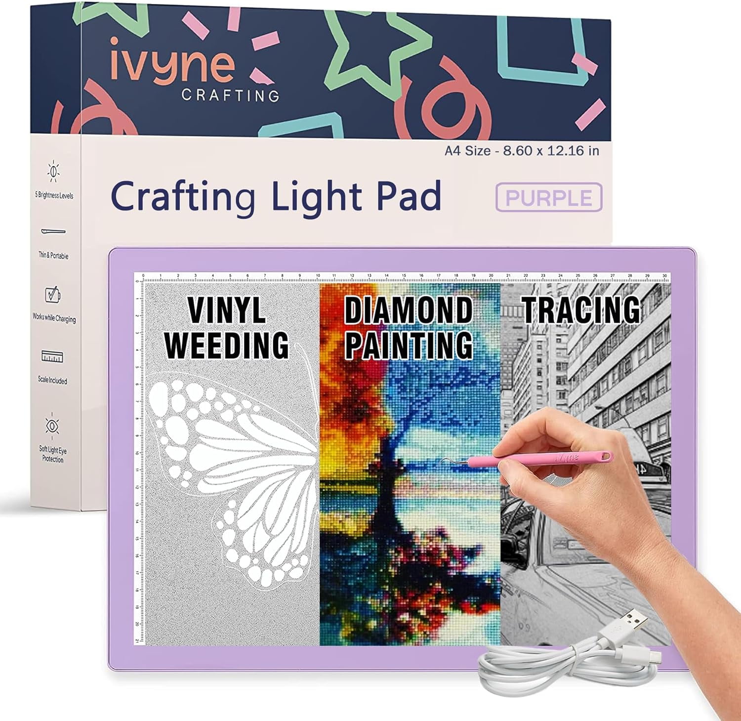 Wellsay Corded Light Pad for Weeding Vinyl - A4 Light Box for Tracing ...