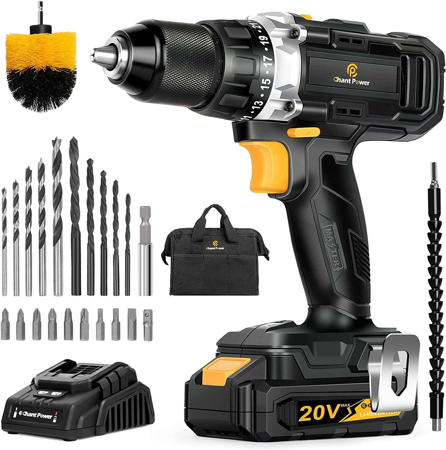 Wellsay Cordless Drill 20V MAX Lithium-ion Drill Driver Set with r, 1/2 ...