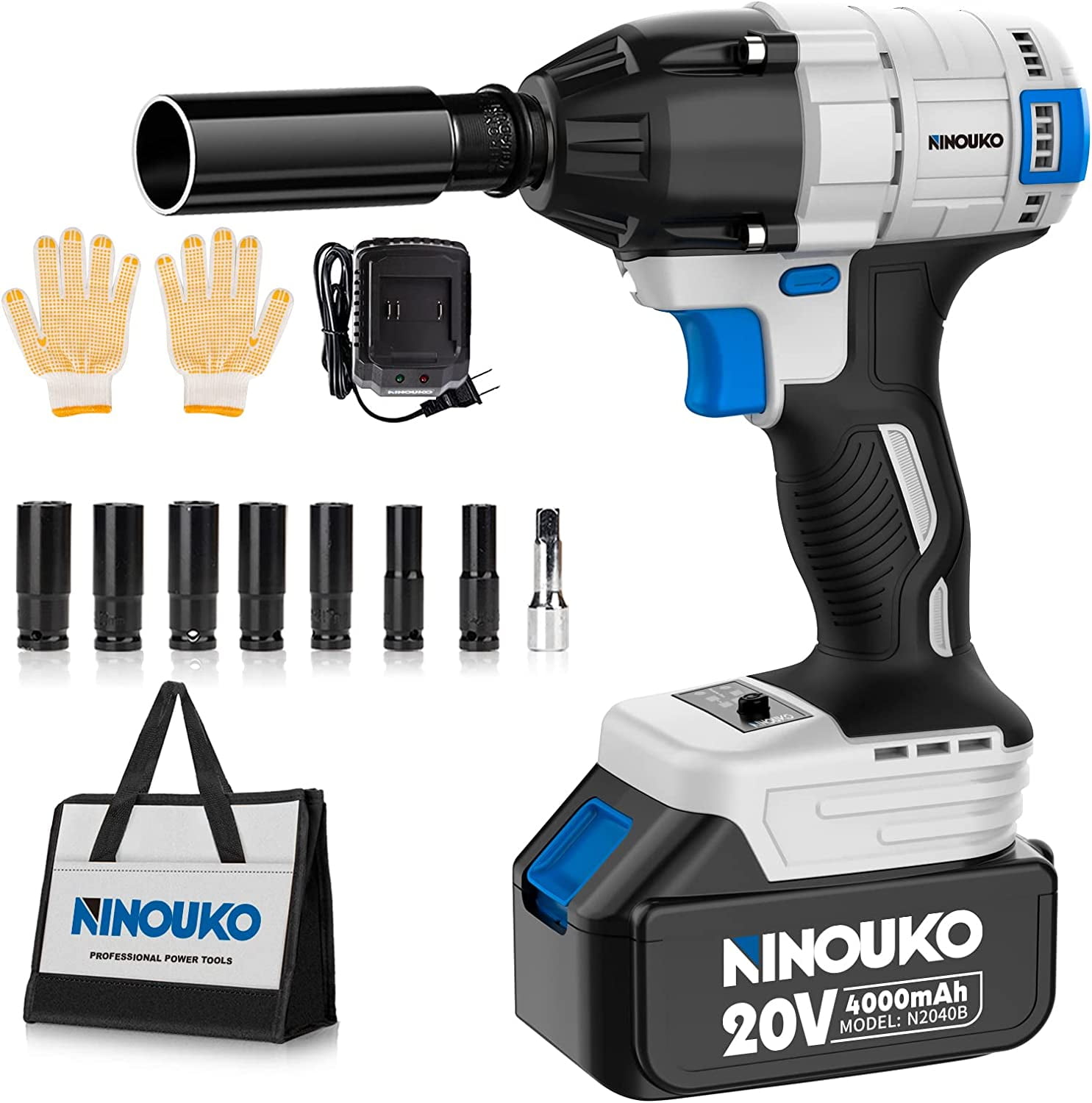 Wellsay Cordless Impact Wrench 1/2 inch, 295Ft-lbs(400N.m) Brushless ...