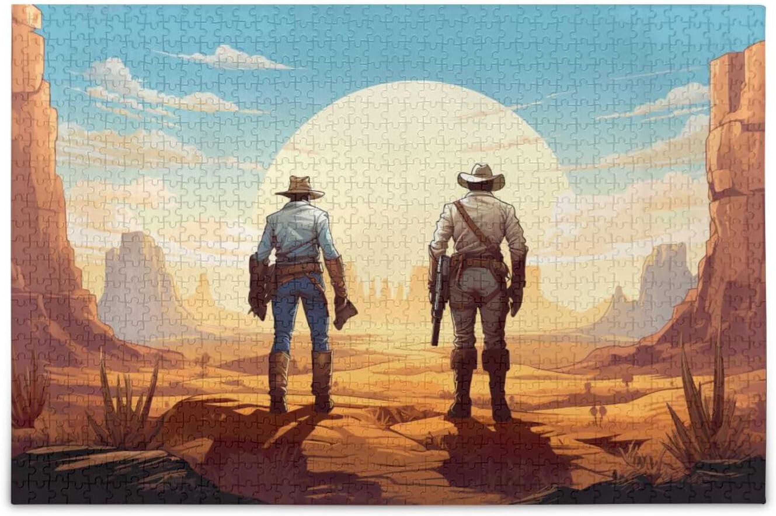 Wellsay Cowboys Pattern Puzzle 1000 Pieces - Wooden Jigsaw Puzzles for ...