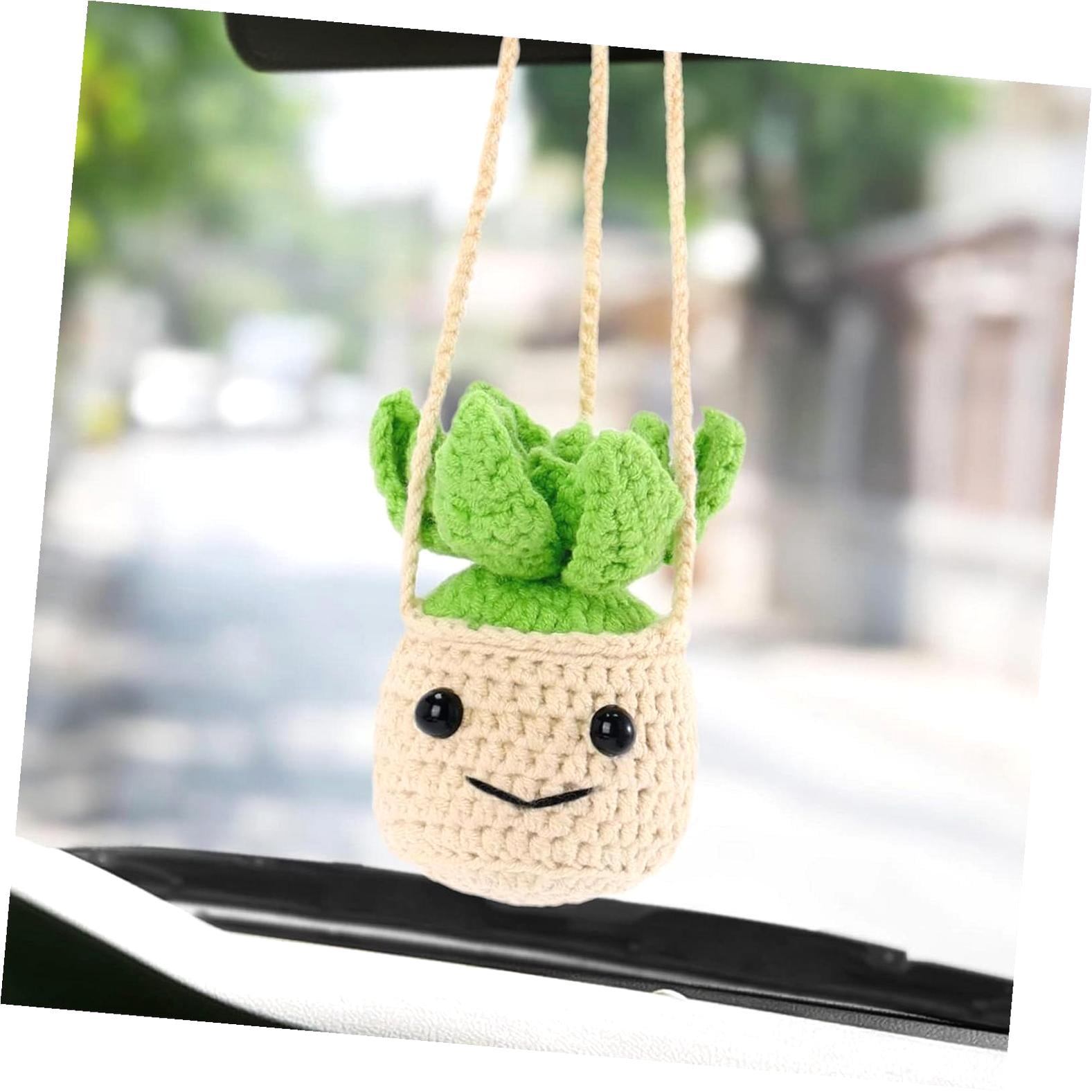 Wellsay Crochet Car Mirror Hanging Cute Plant Basket for Rearview ...