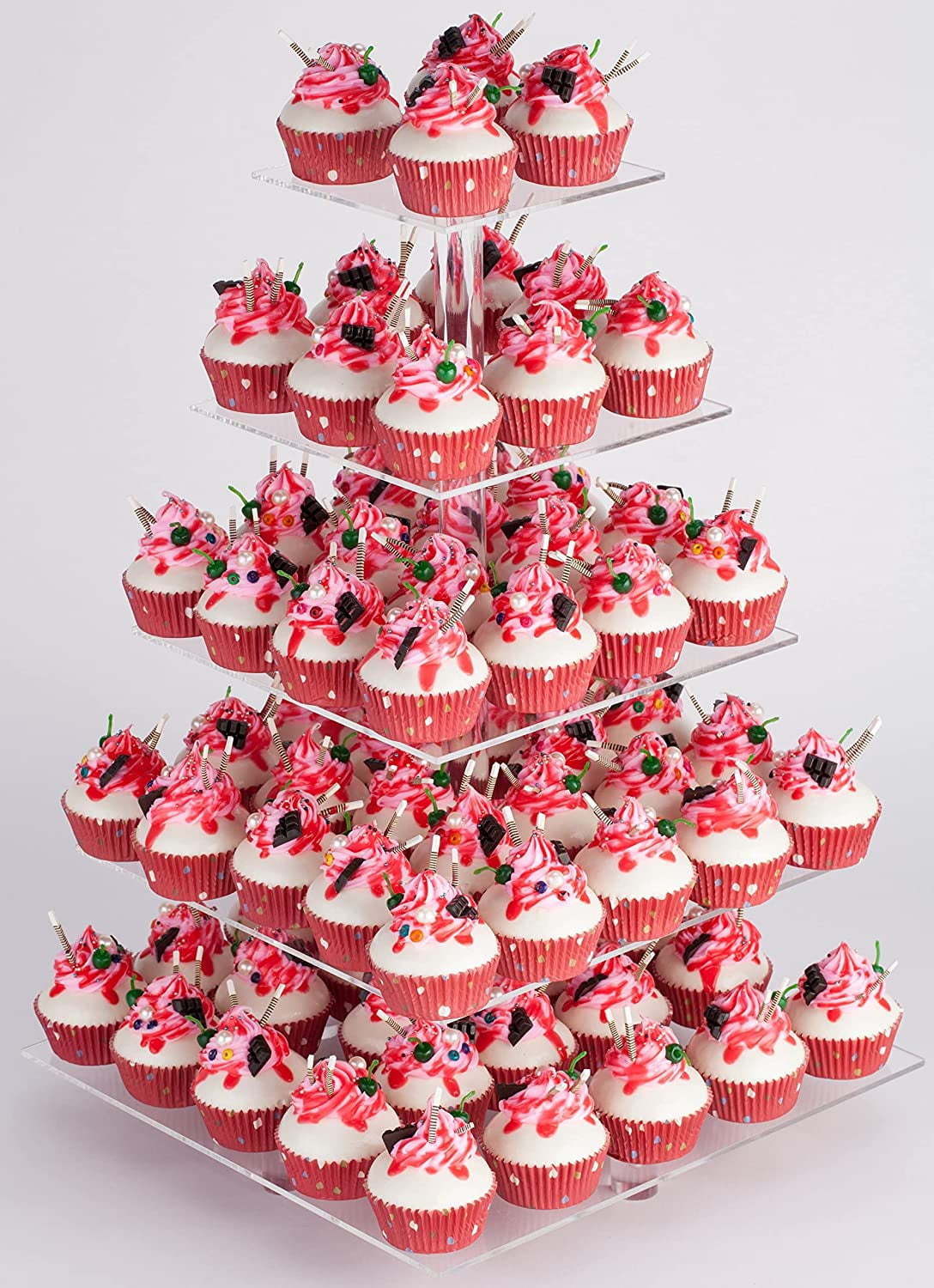 Wellsay Cupcake Stand, 5 Tier Square Cupcake Tree Tower, Clear Cupcake ...