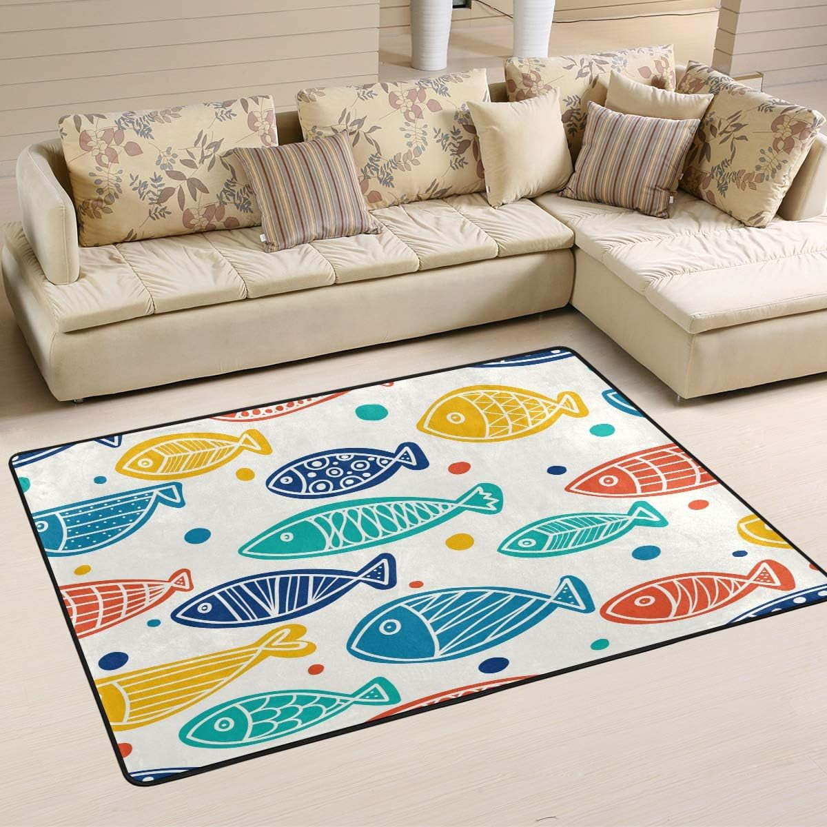 Wellsay Cute Colorful Fish Area Rug 2x3 Soft Rugs Indoor Comfort Floor ...