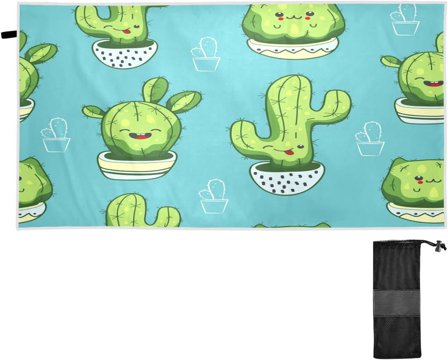 Wellsay Cute Kawaii Cactus Beach Towel - Lightweight Compact Oversized ...