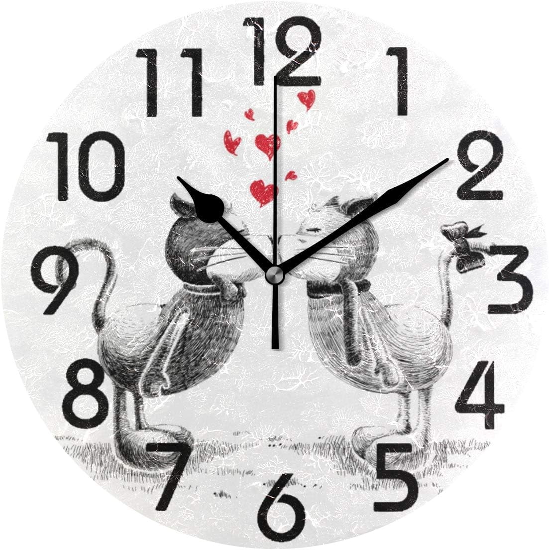 Wellsay Cute Kiss Couple Cats Valentine's Day Round Wall Clock, 9.5 ...