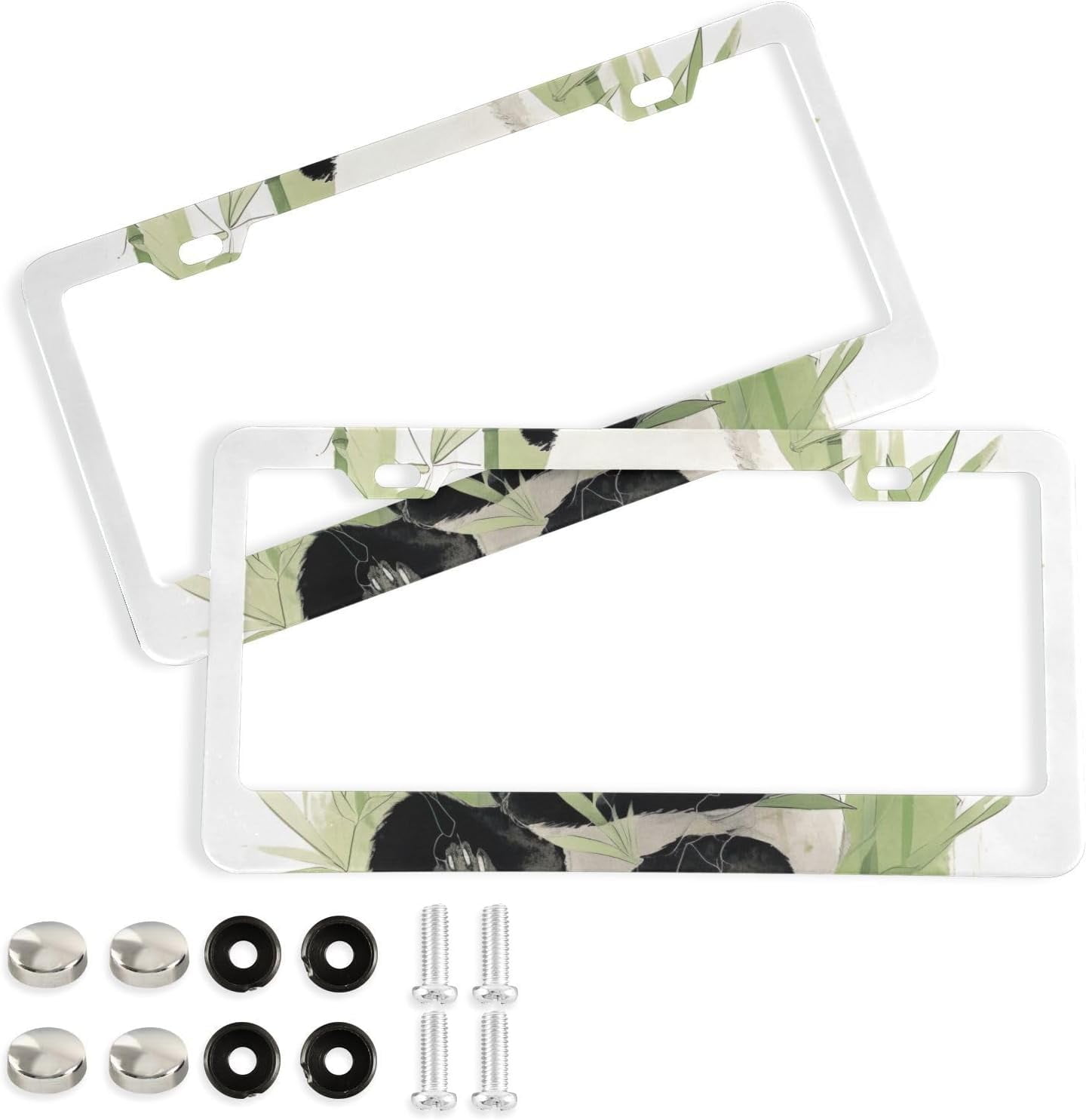 Wellsay Cute Panda License Plate Frames 2 Pack Aluminum License Plate ...