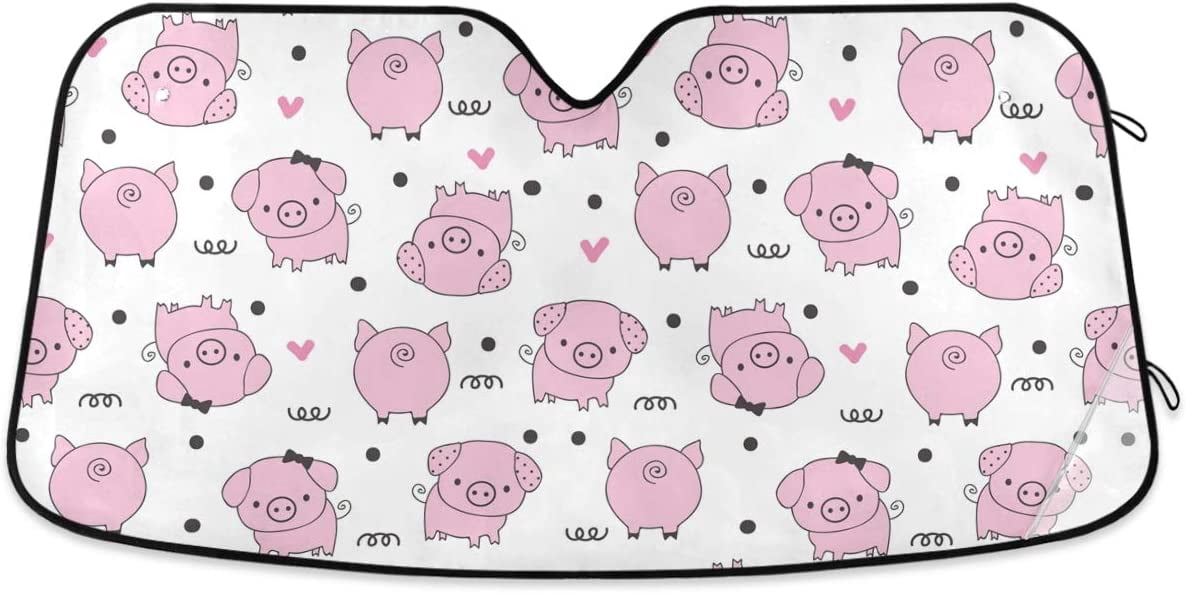 Wellsay Cute Pink Pigs Car Windshield Sun Shade Animal Heart Polka Dot ...