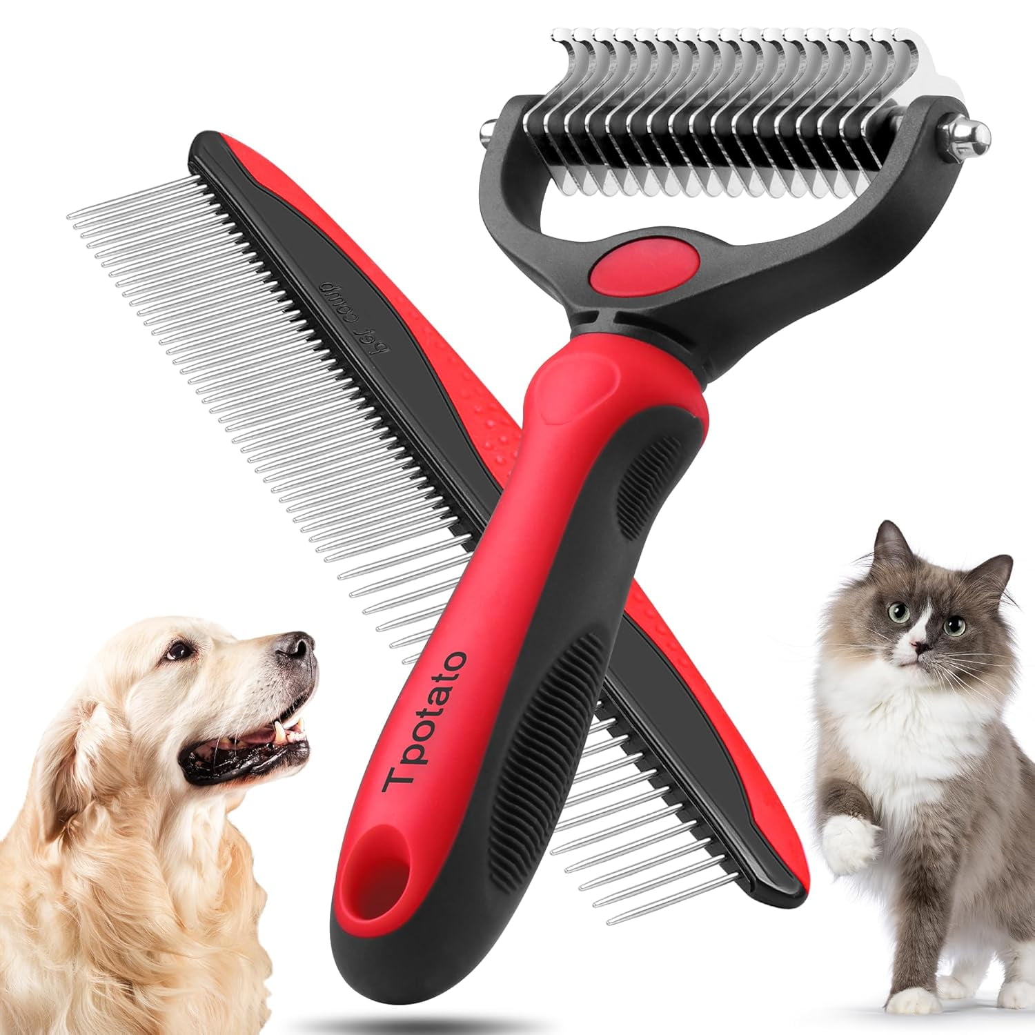 Wellsay Deshedding Brush for Long Haired Dogs s,Undercoat Shedding Rake for Dematting Detangling ...