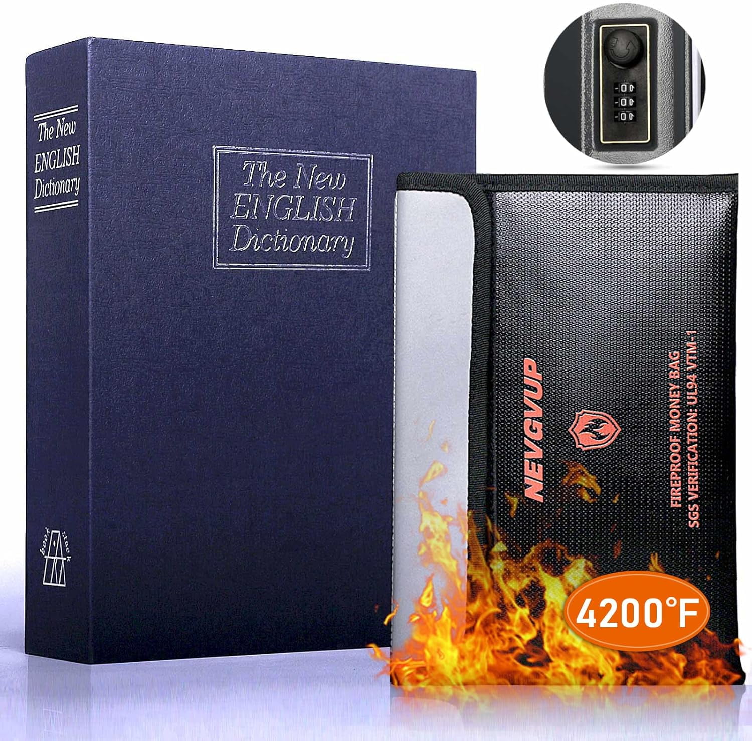 Wellsay Dictionary Diversion Book Safe with Combination Lock and 4200°F ...