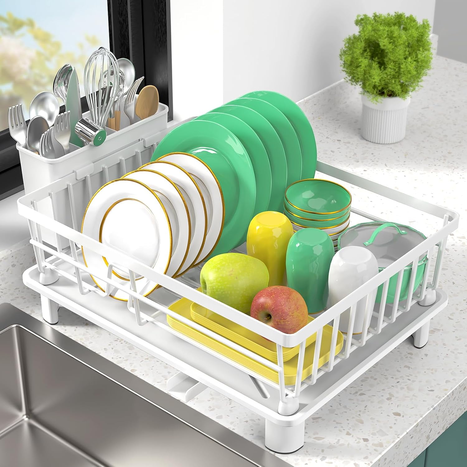 Wellsay Dish Drying Rack Space-Saving Dish Rack for Kitchen Counter ...