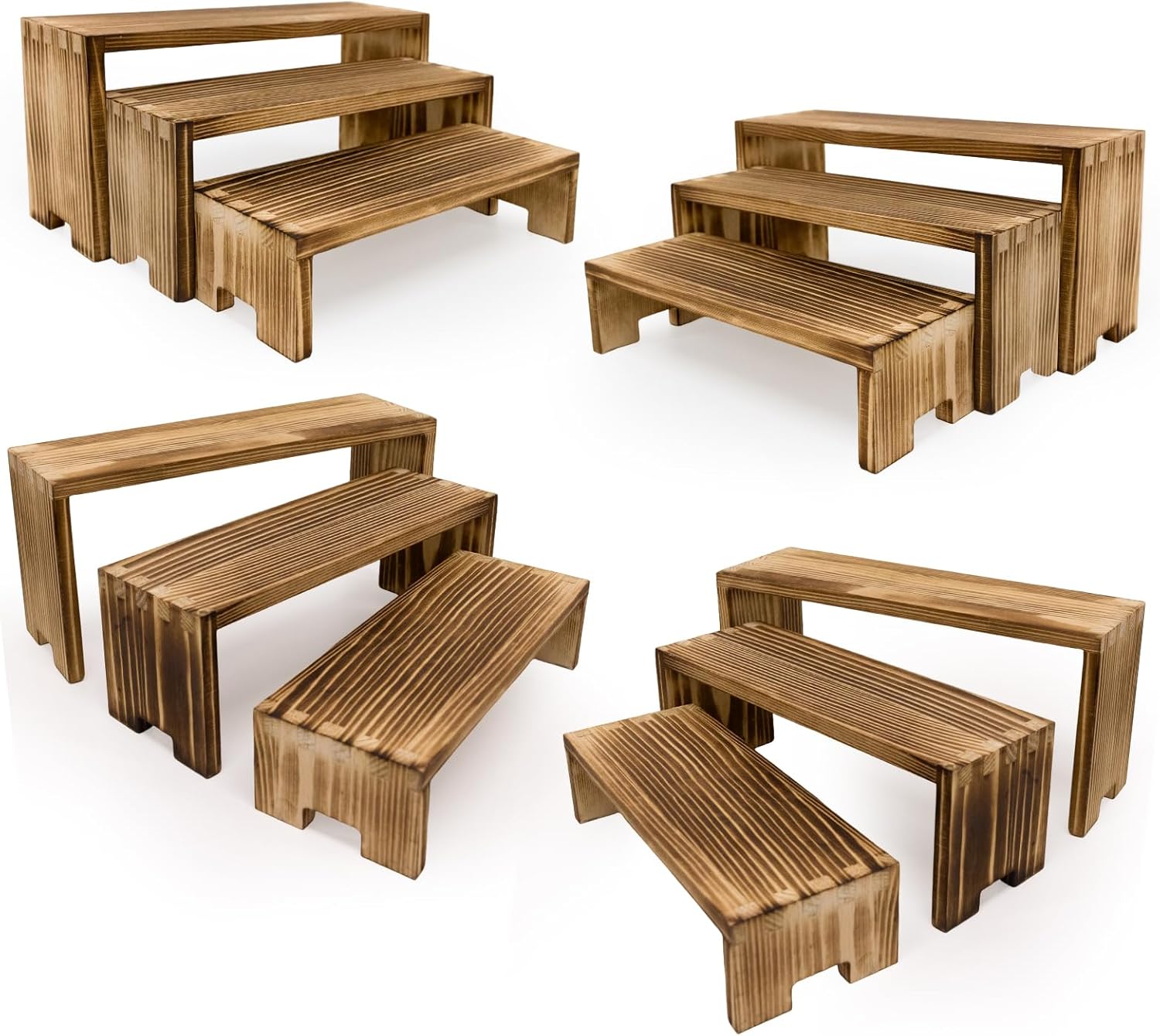 Wellsay Display Risers-3 Tier Wood Risers Decorative Rectangular ...