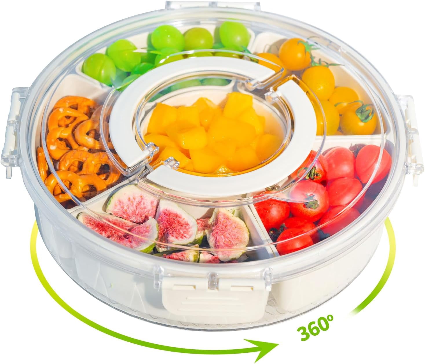 Wellsay Divided Veggie Tray with Lid for Fridge, Clear Serving Tray ...