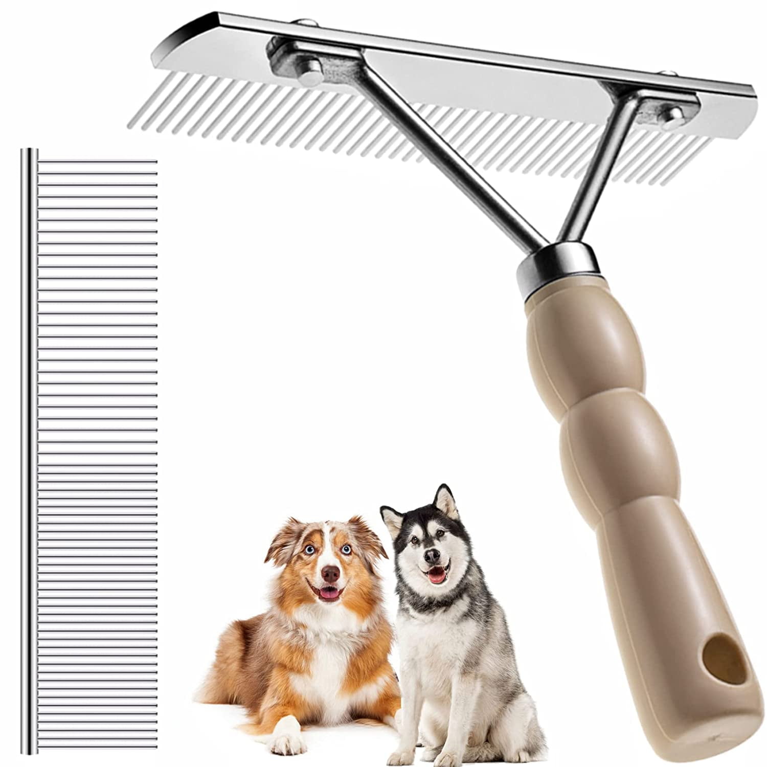Wellsay Dog Rake for Undercoat, Pet ng Set Long-Tooth Metal Brush ...