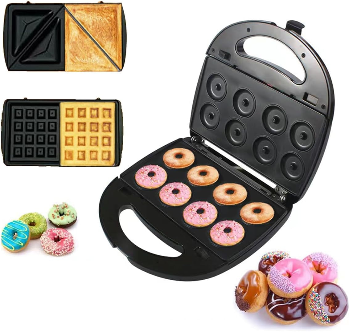 Wellsay Donut Maker, 3 in 1 Electric Wafs Sandwich Mane，Panini Press ...
