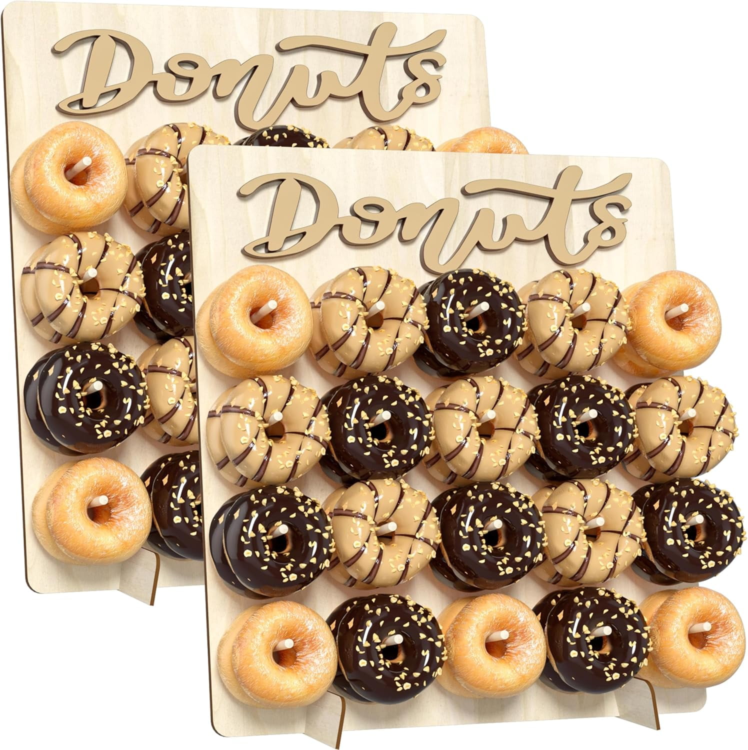Wellsay Donut Wall Display Stand, 2 Pack Wood Donut Peg Board Holds 40 ...