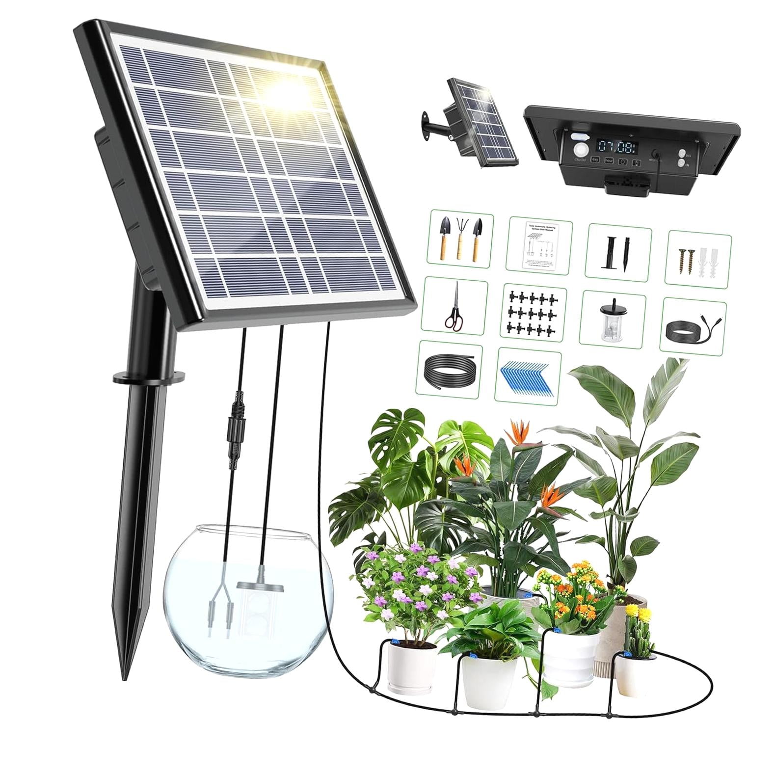 Wellsay Drip Irrigation Kit Solar & USB Power Drip Irrigation System 15 ...
