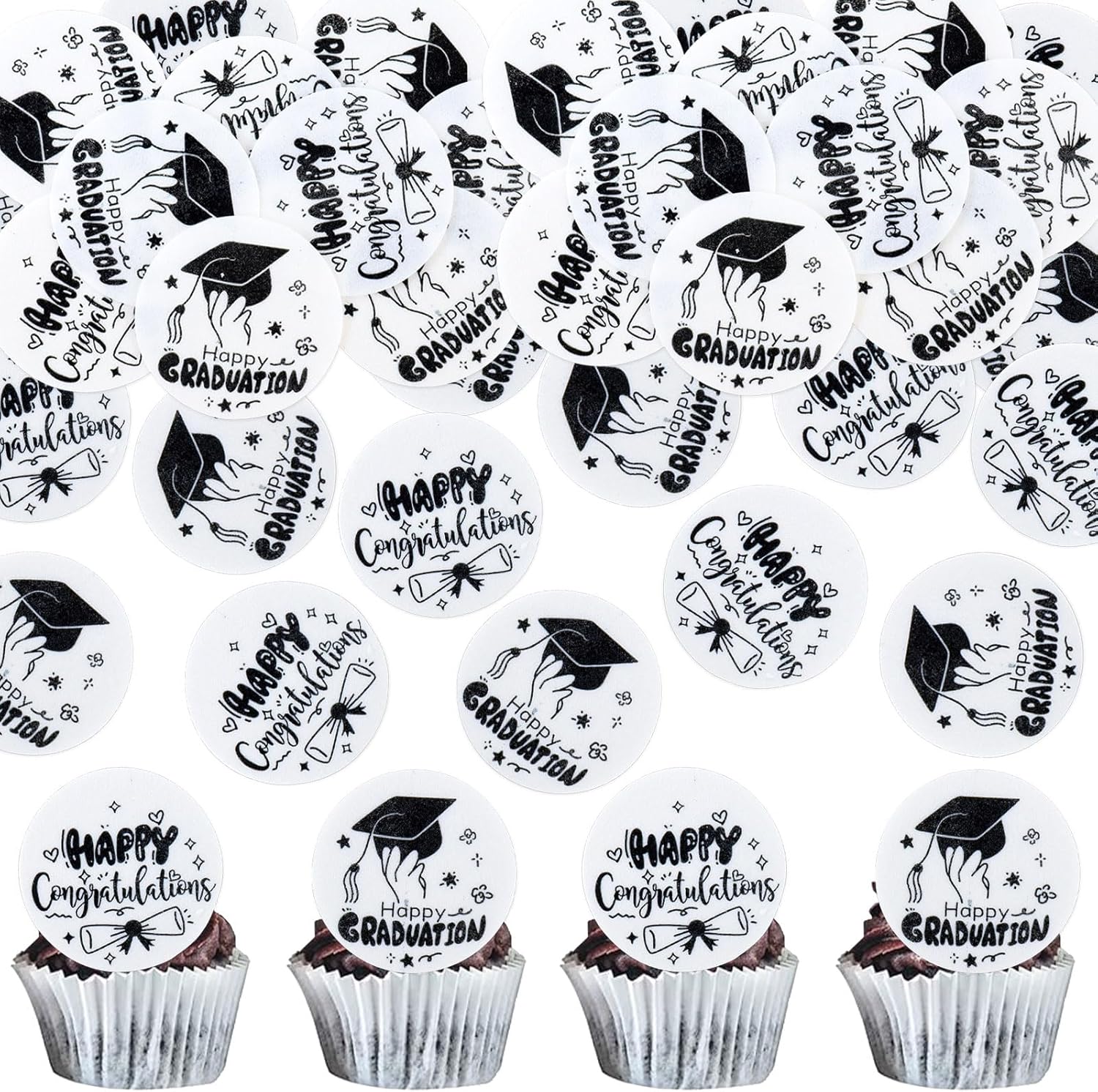 Wellsay Edio 40 Pack Edible Graduation Cupcake Tors Drink Tor Happy ...
