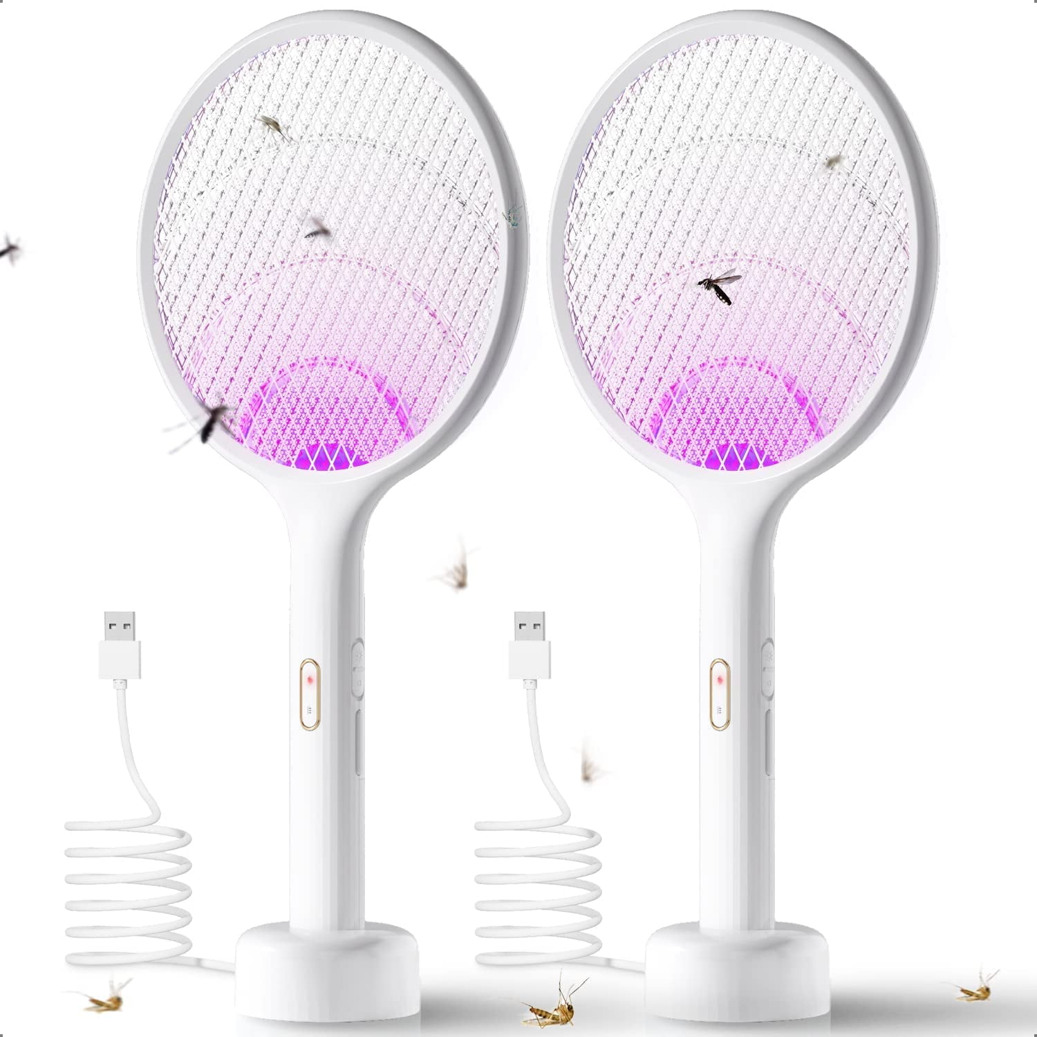 Wellsay Electric Fly Swatter 2 Pack Bug Zapper Racket 4000 Volt Dual ...