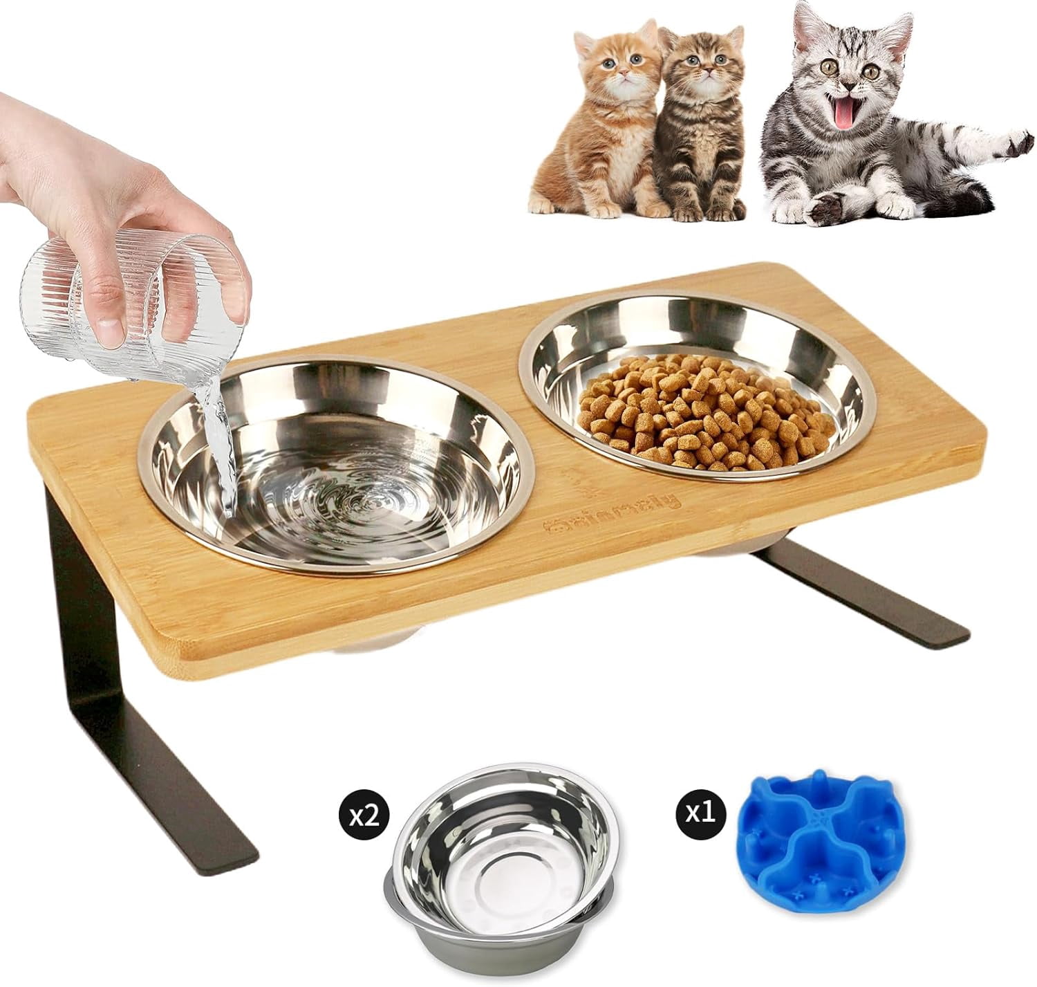 Wellsay Elevated Cat Bowls with Slow Feeder, 10° Tilted Cat Bowl Stand ...