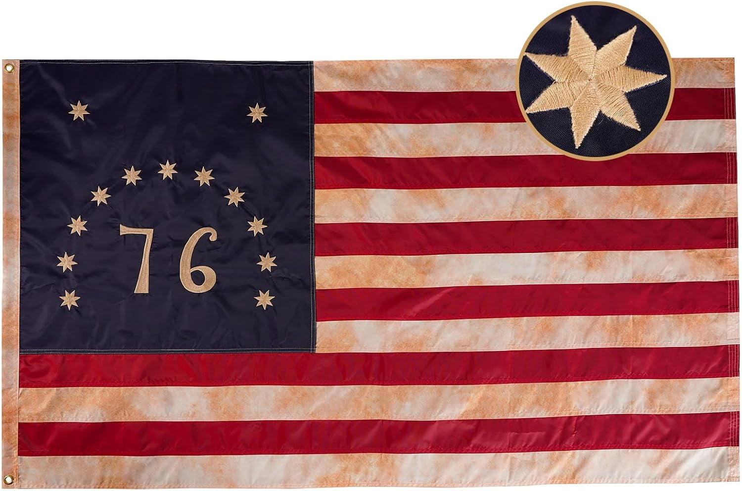 Wellsay Embroidered 1776 Betsy 3x5 Foot, Tea-Stained 13 Star Colonies ...