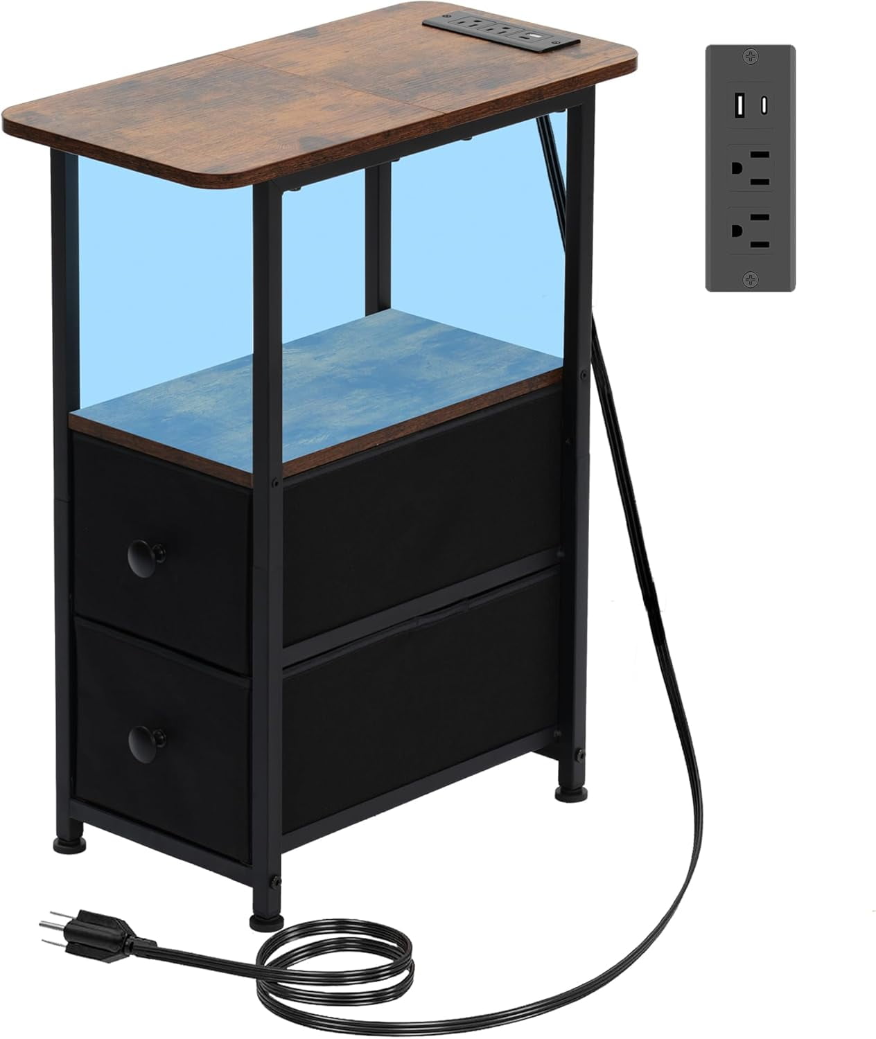 Wellsay End Table with Charging Station, Narrow Side Table with 3 ...