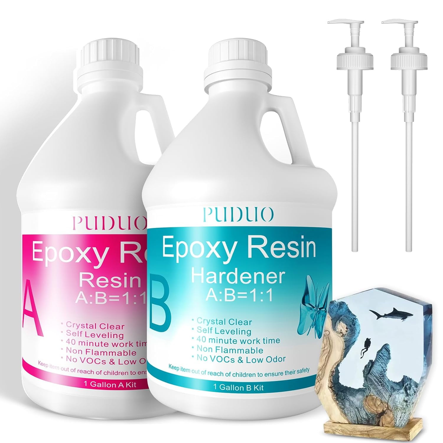 Wellsay Epoxy Resin Crystal Clear Art 1 Gallon with Pump Kit for ...