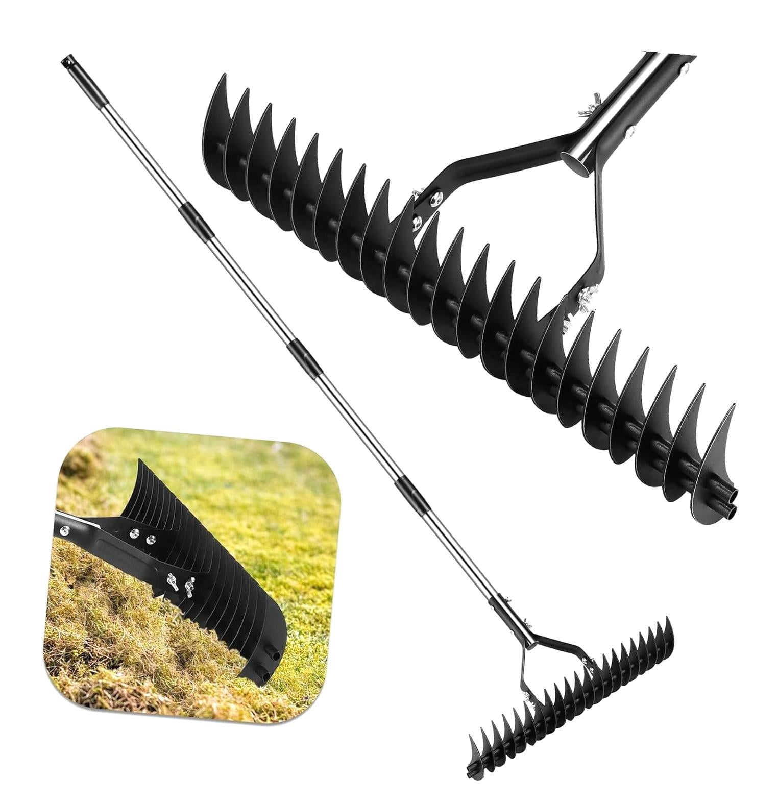 Wellsay Expanded 16-Inch Thatch Rake, Lawn Thatching Rakes, Steel Metal ...