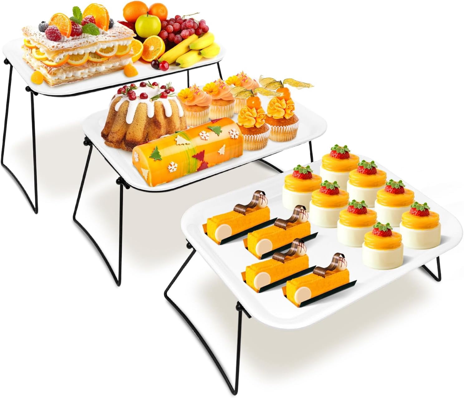 Wellsay Extra Large 3 Tier Serving Trays, 15.5'' Platters with 3 Metal ...