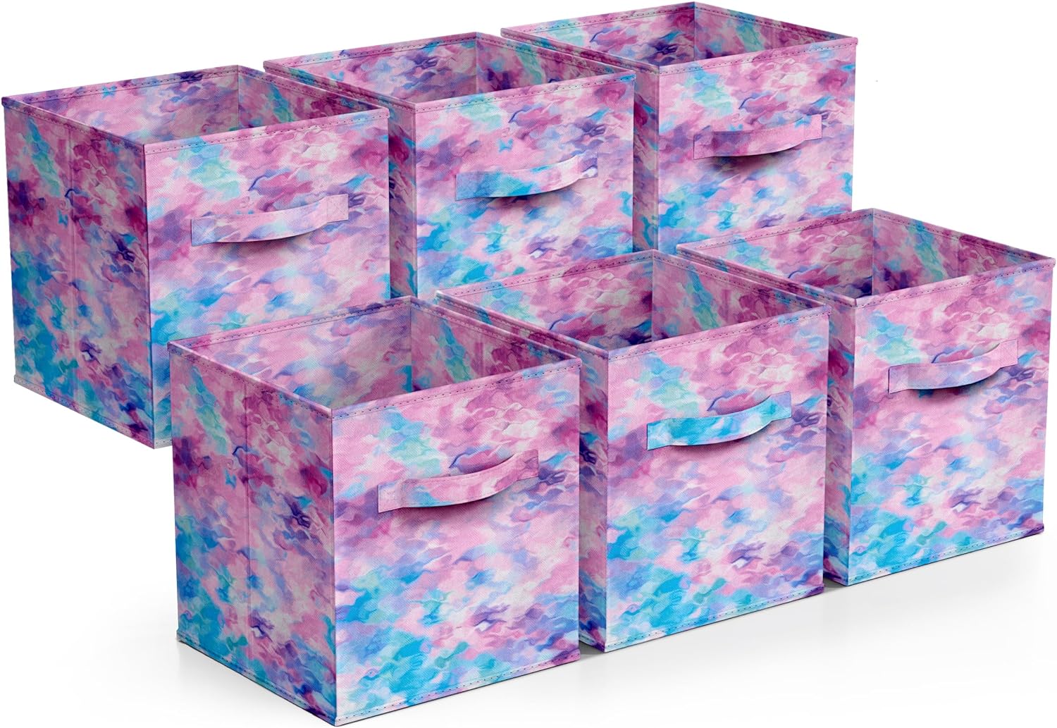 Wellsay Fabric Storage Cubes - 6 Foldable Tie Dye Storage Bins for ...