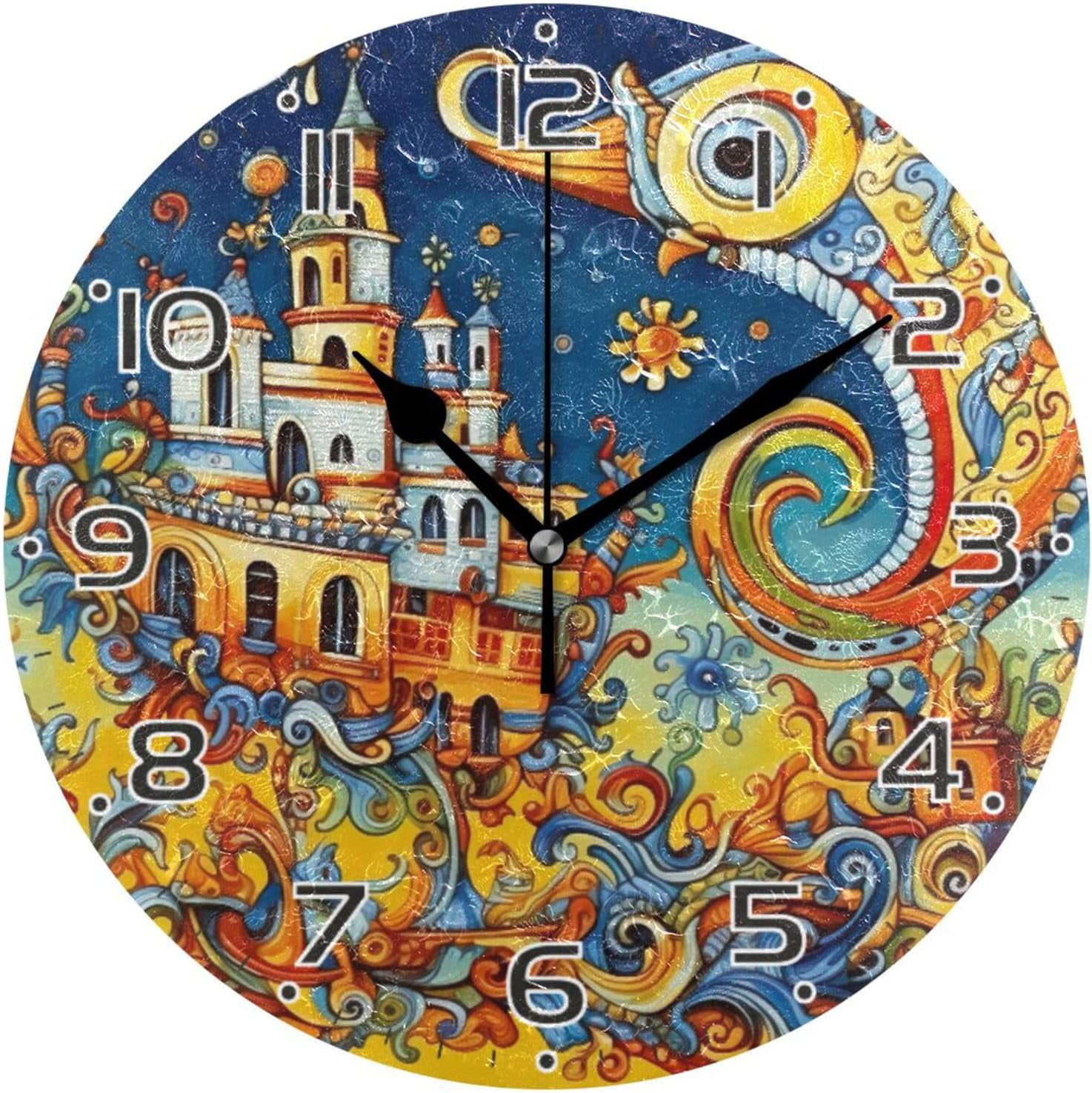 Wellsay Fantasy Painting Clock Silent Round Wall Clock Non Ticking ...