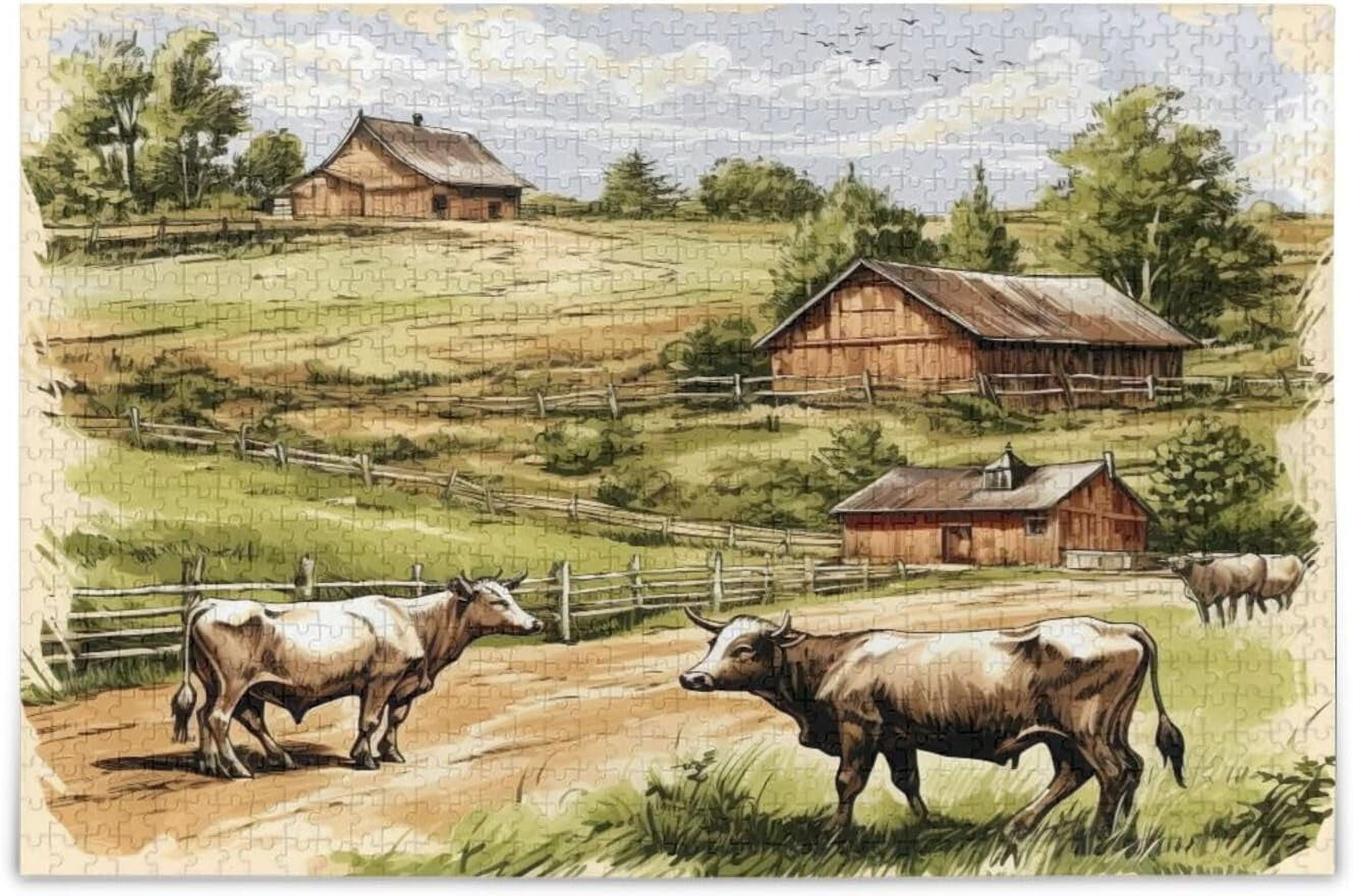 Wellsay Farm Animals Puzzle 1000 Pieces - Wooden Jigsaw Puzzles for ...