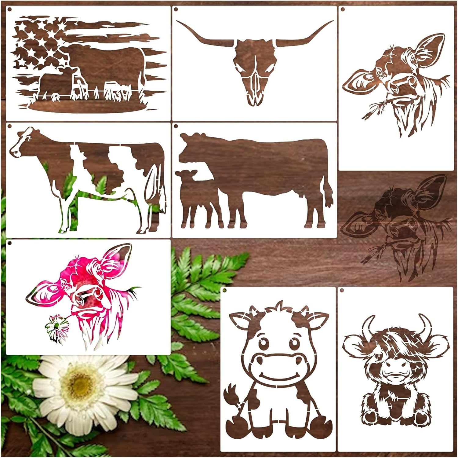 Wellsay Farmhouse Cow Stencils for Painting Wood A4 Farm Highland Cow ...