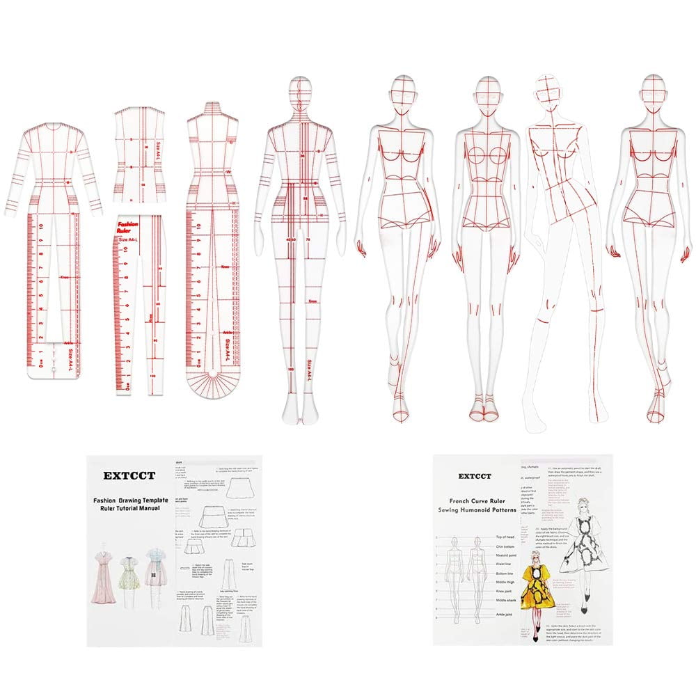 Wellsay Fashion Drawing Template Ruler Set, Woman Sewing Humanoid ...