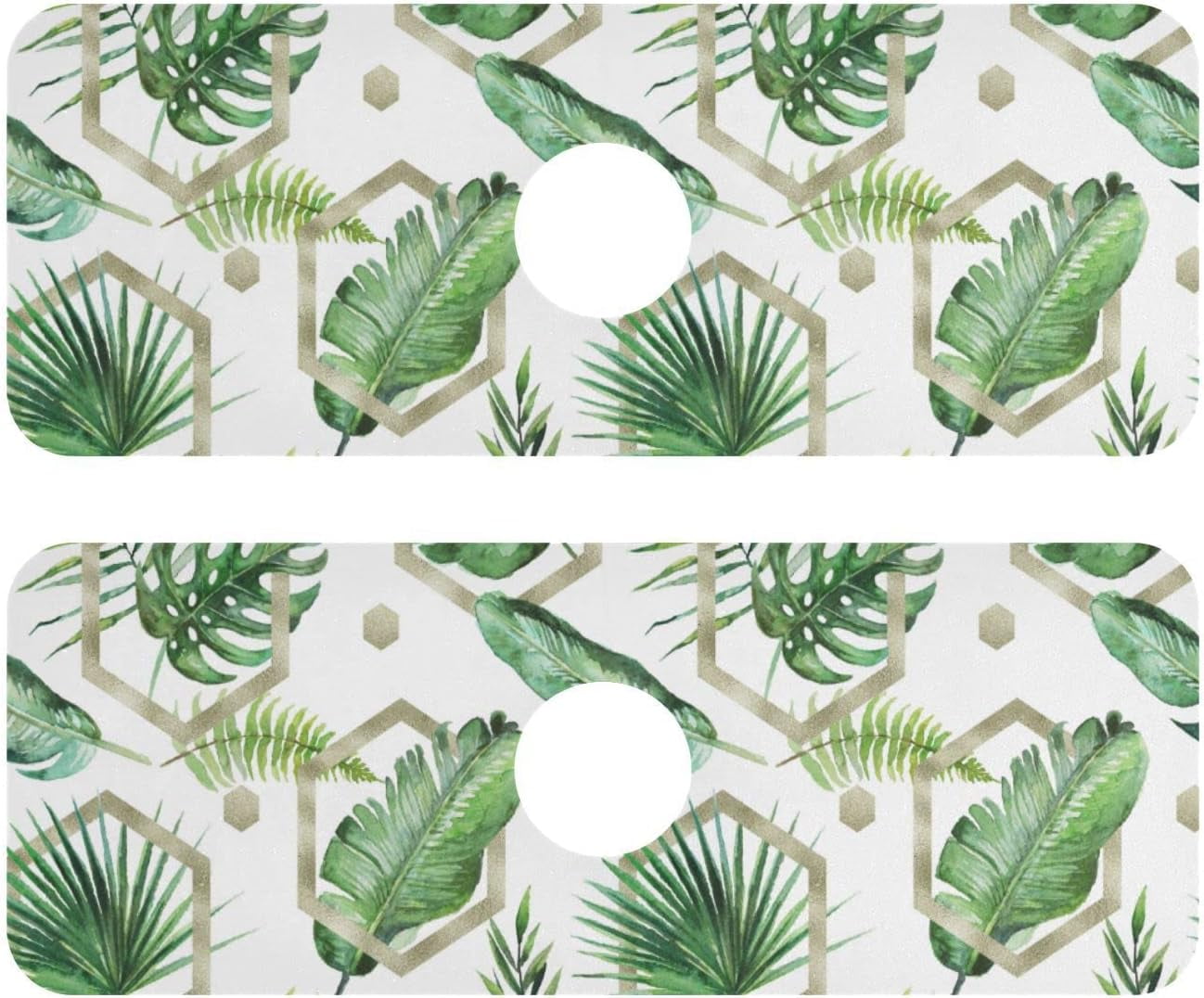 Wellsay Faucet Mat for Kitchen Sink Green Tropical Palm Fern Leaves ...